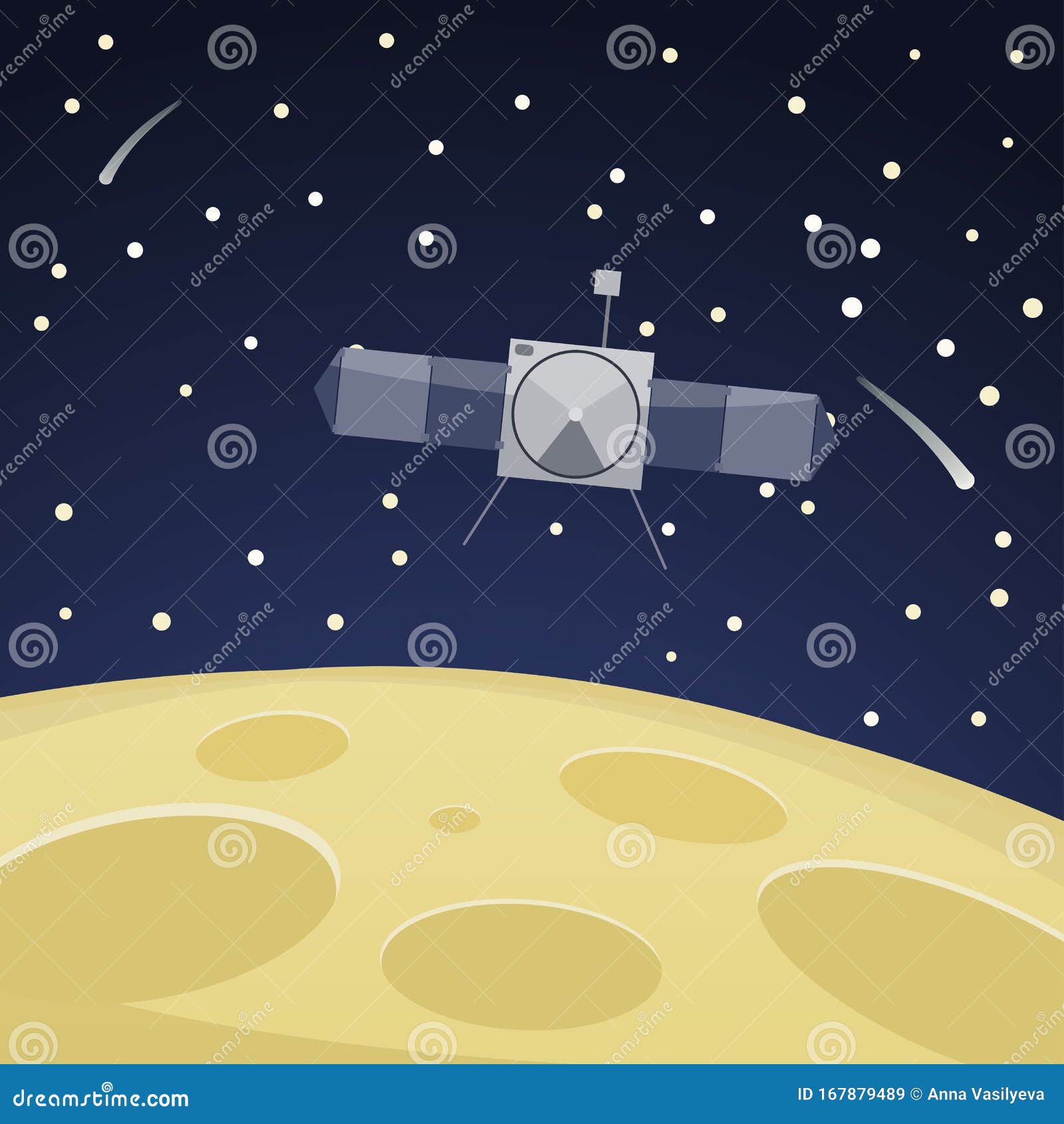 Vector Illustration of Moon Surface and Scientific Research Satellite ...