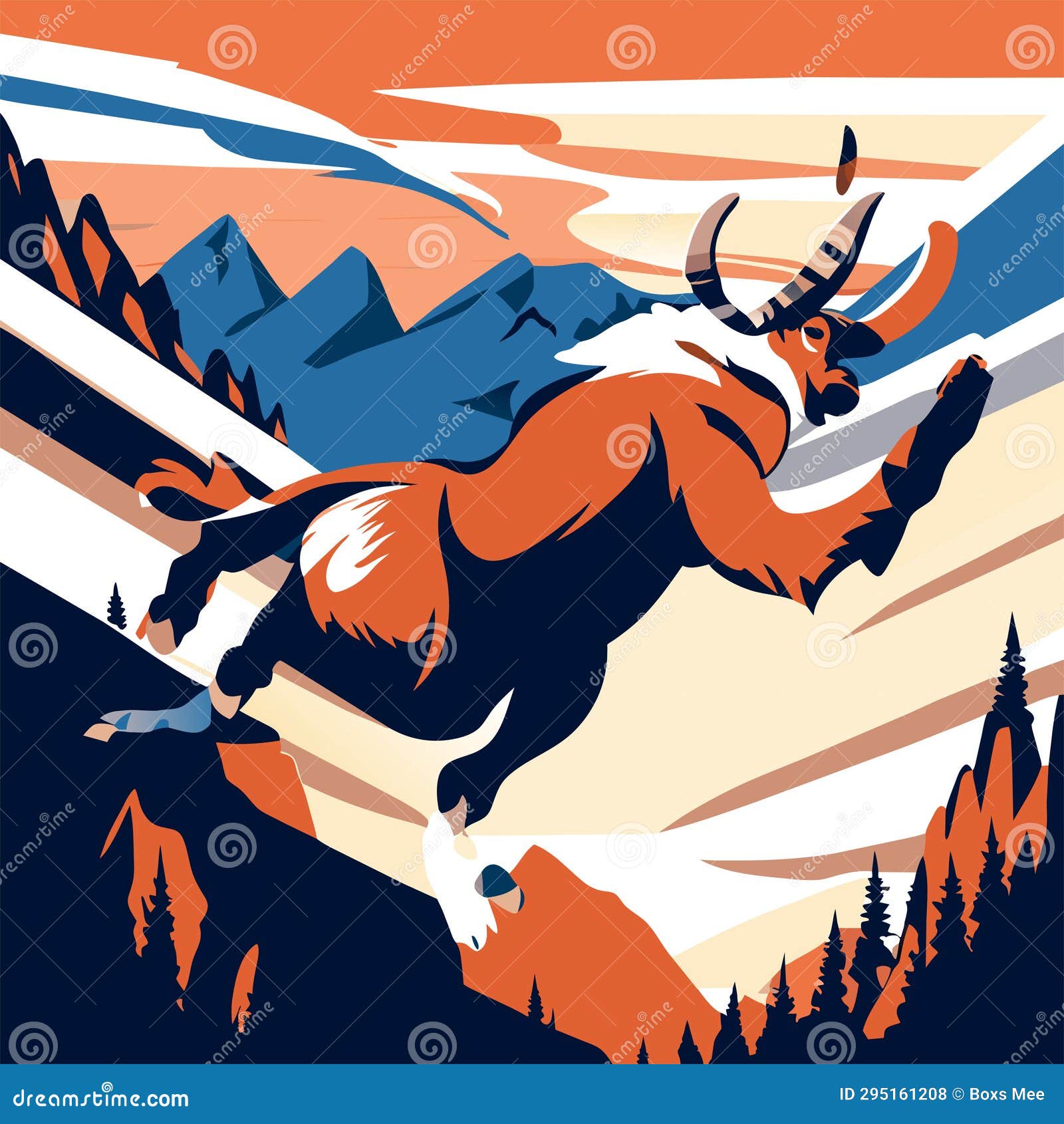 Vector Illustration of a Moose Jumping in the Mountains. Wild Animals ...