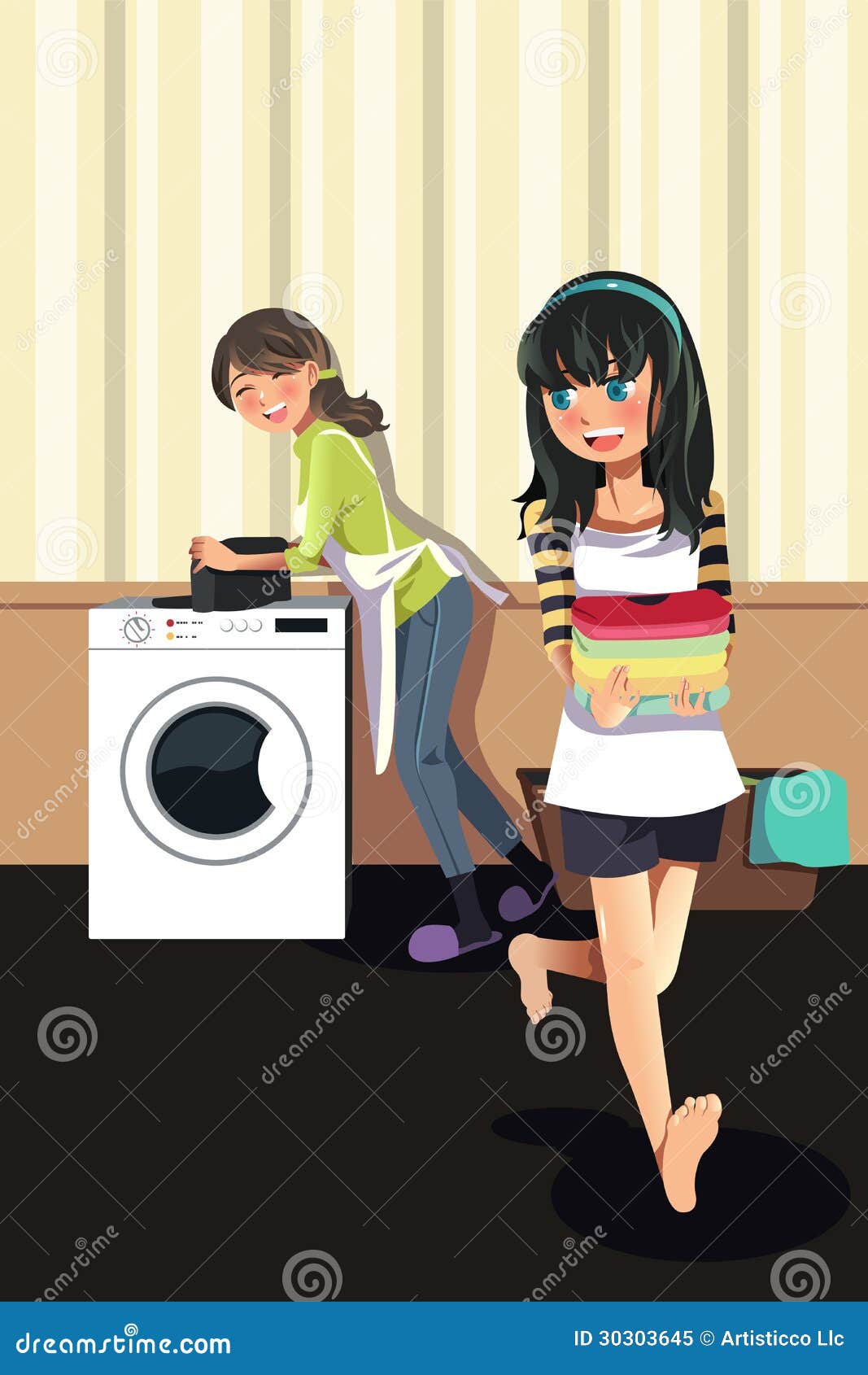 Mother Daughter Doing Laundry Stock Vector - Illustration of home ...