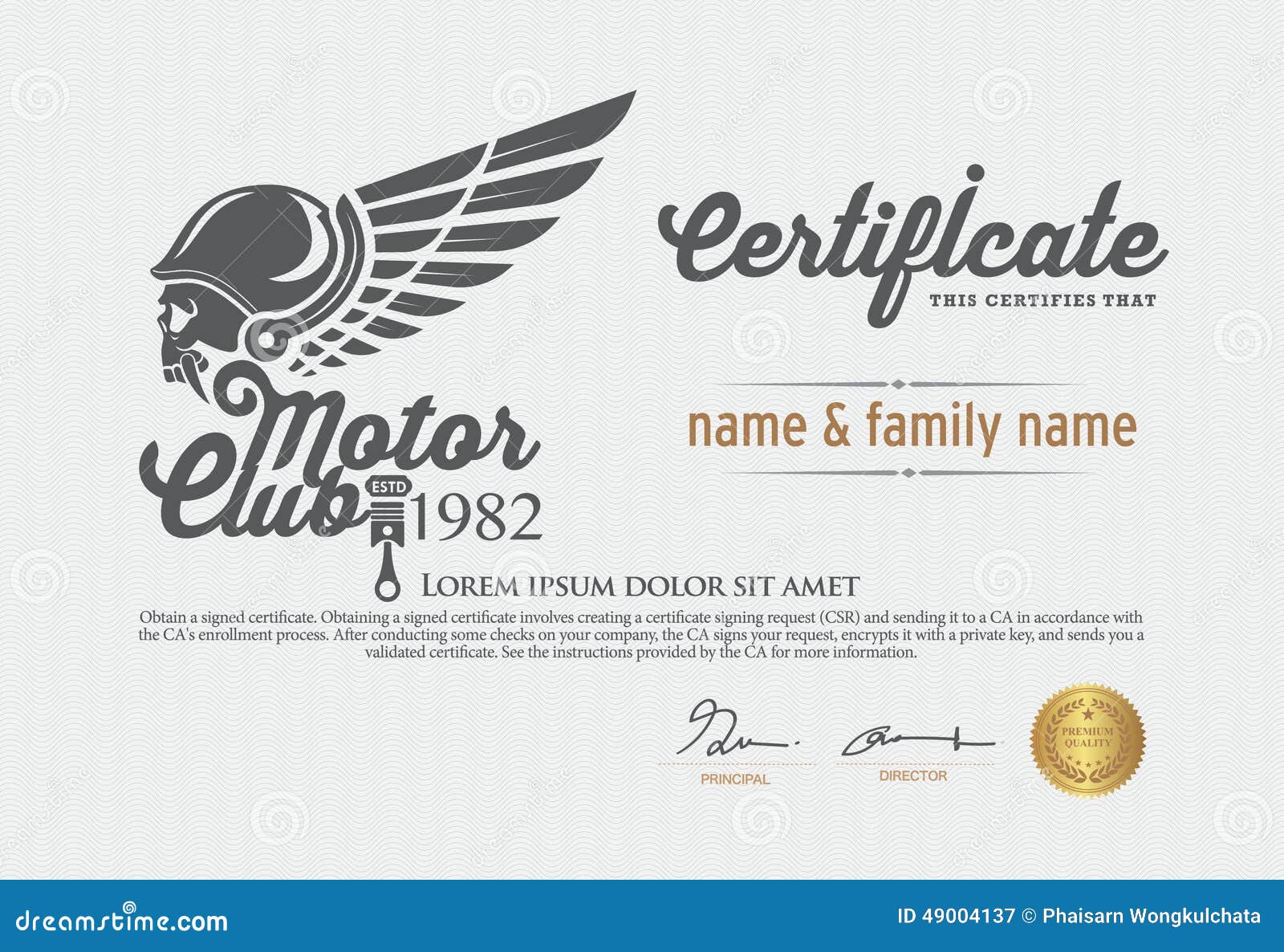 Vector Illustration of Motor Club Certificate Stock Vector ...