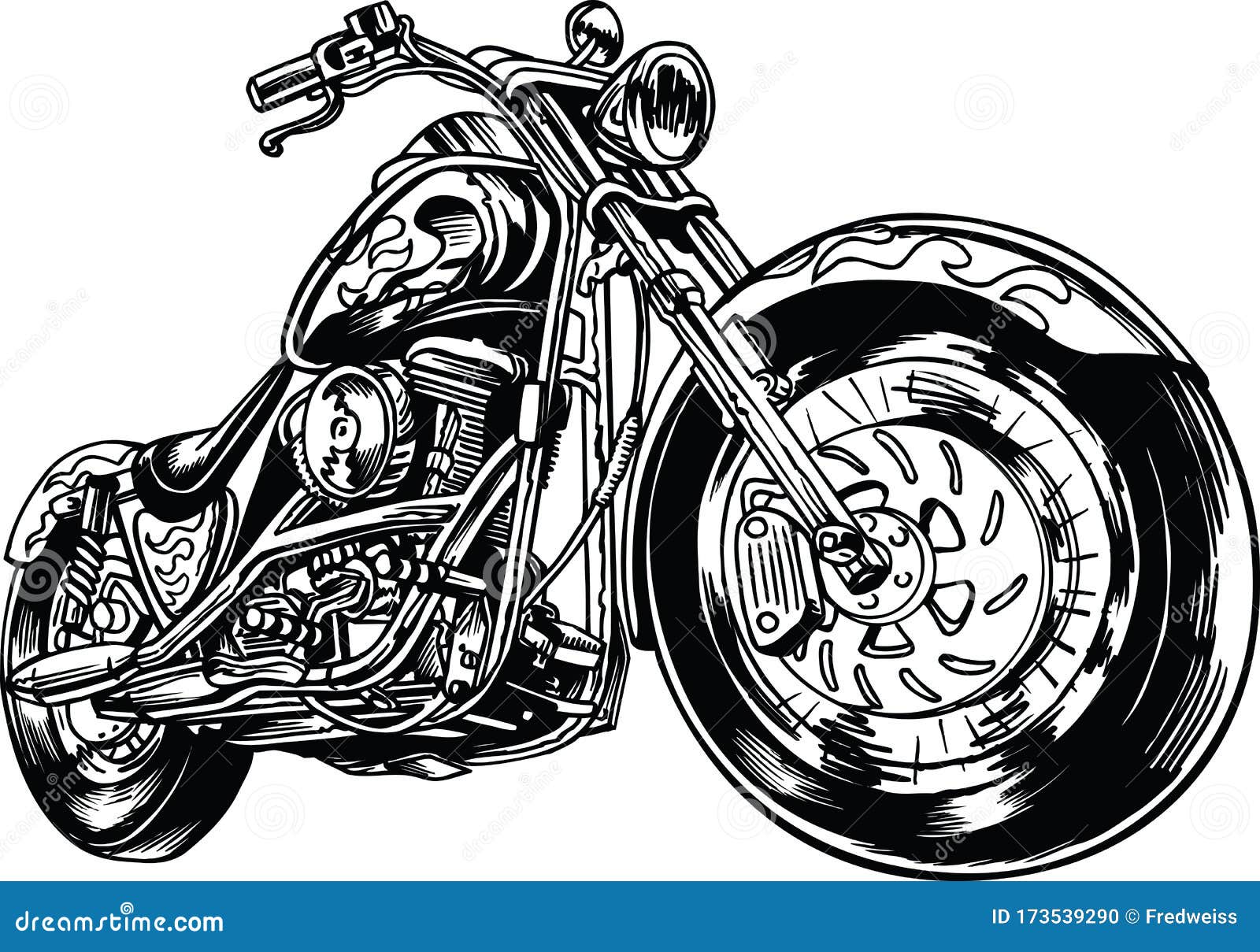 Motorcycle with Flames Vector Illustration Stock Vector - Illustration ...