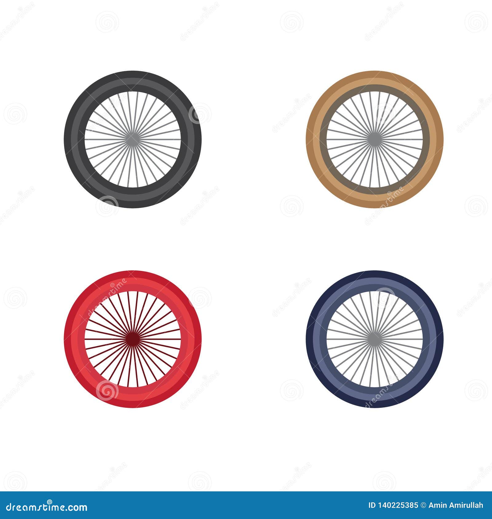 Vector Illustration of a Motorcycle Wheel with Four Color Variations ...