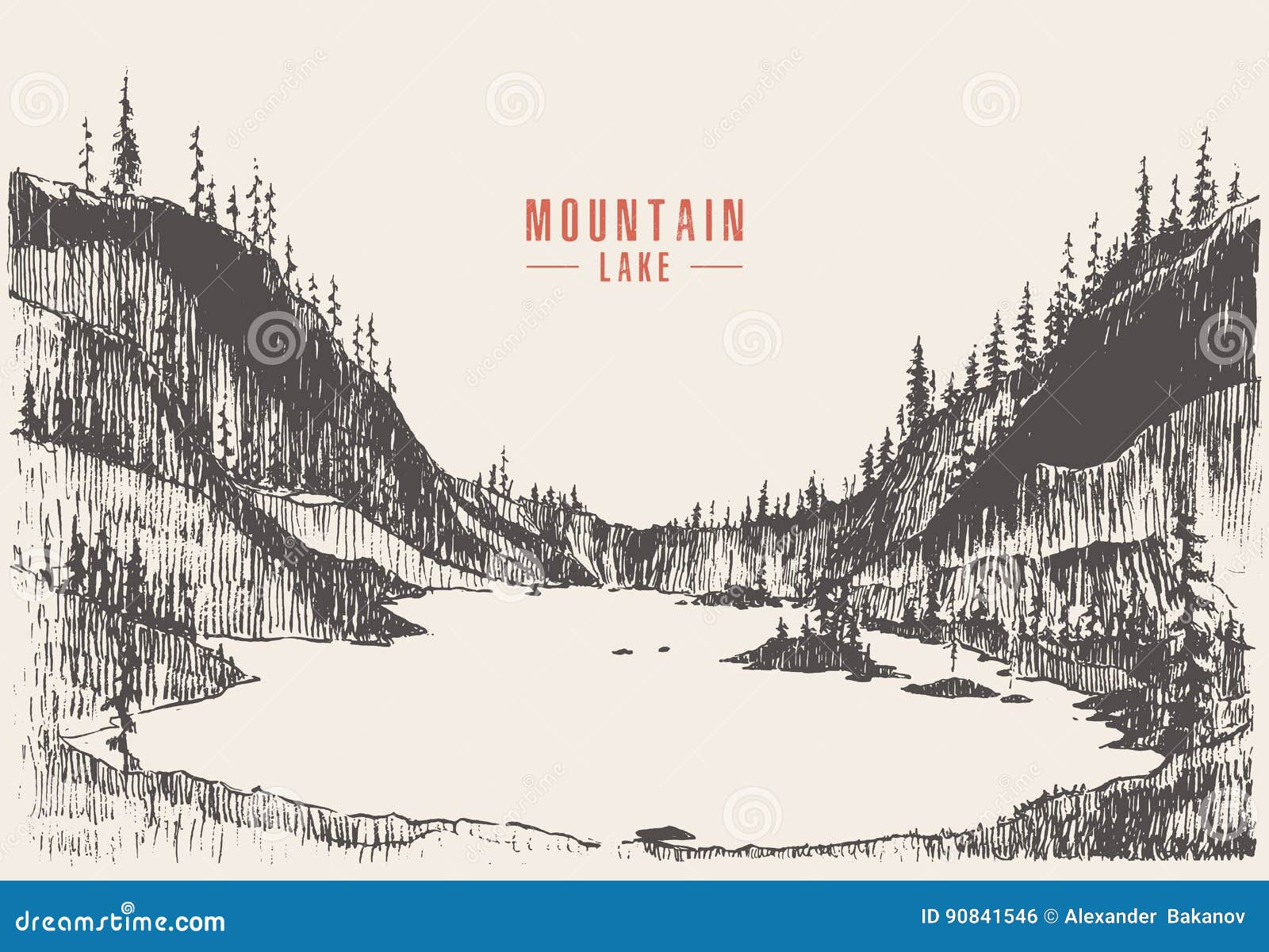 Vector Illustration Mountain Lake Pine Forest Draw Stock Vector ...