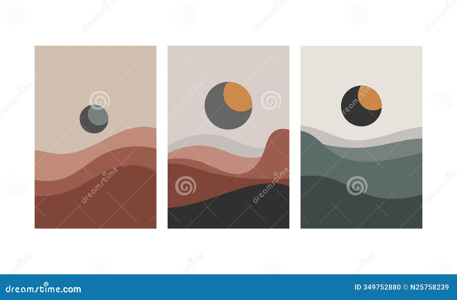 Vector Illustration. Mountain Landscape with Cozy Sun Eclipse, Warm and Cold Tones Intersecting ...