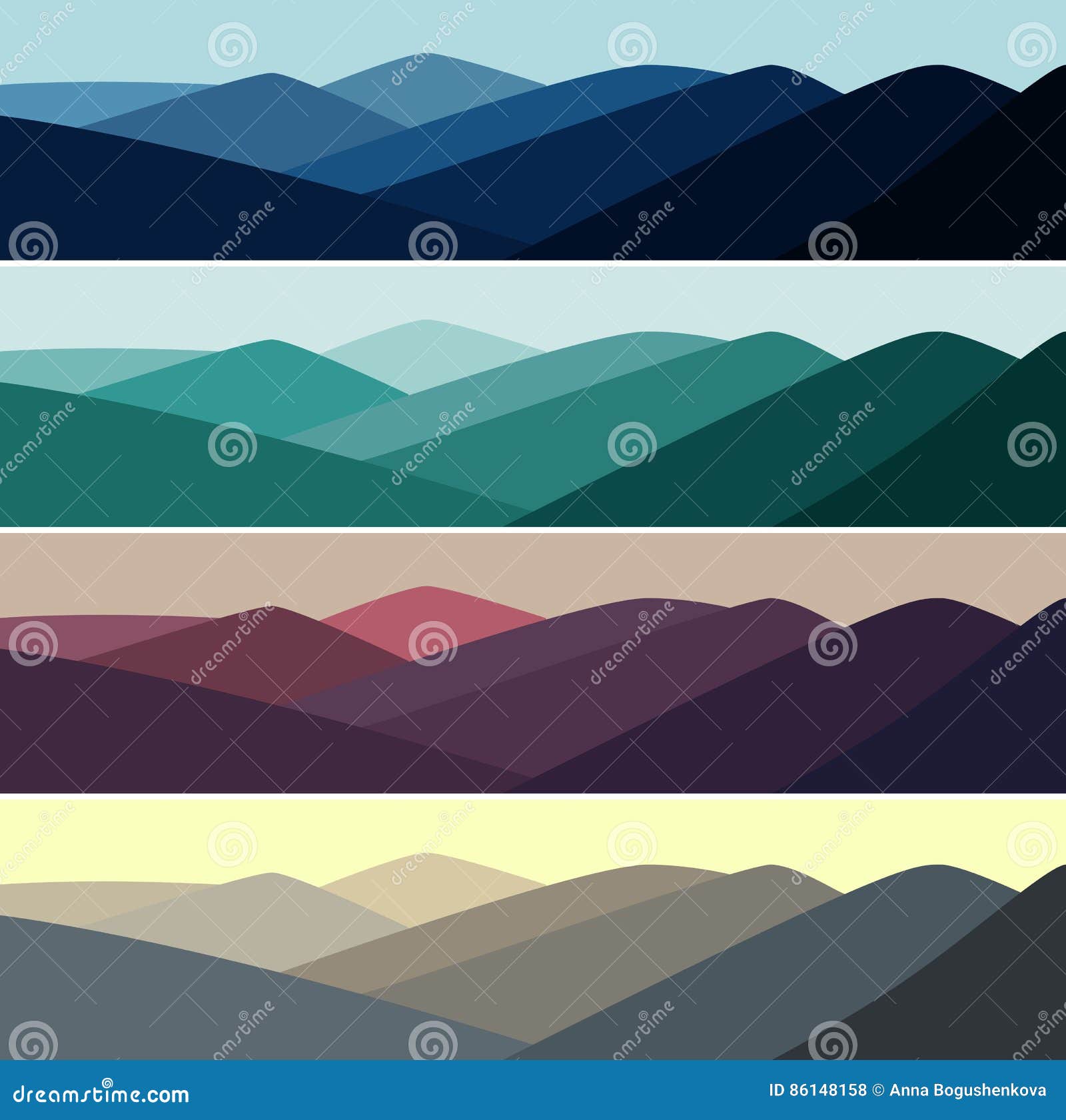 Vector Illustration of Mountain Landscape in Time of Day Stock Vector ...
