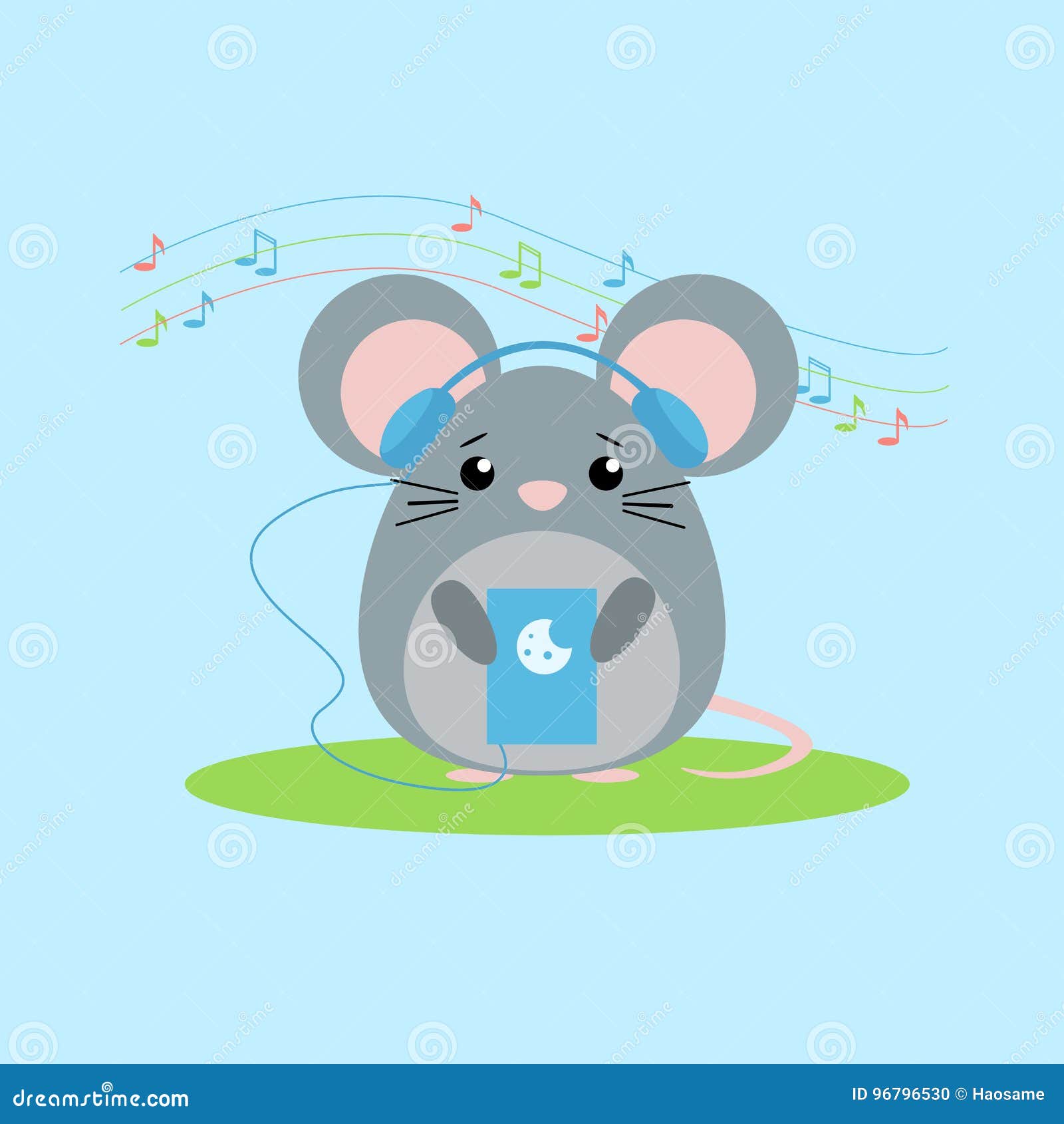 Vector Illustration of Mouse Listens To Music. Stock Vector ...