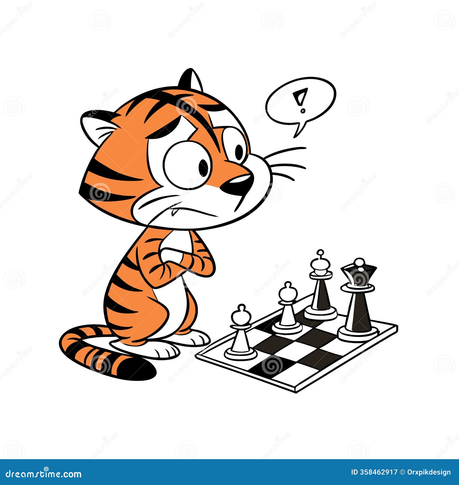 Muddled Chess Game With Tiger Cub Cartoon Vector | CartoonDealer.com ...