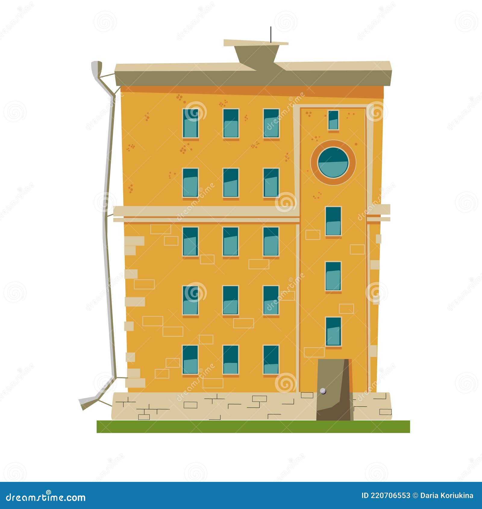 Vector Illustration Of A Multi-storey Yellow Brick Building In Cartoon ...