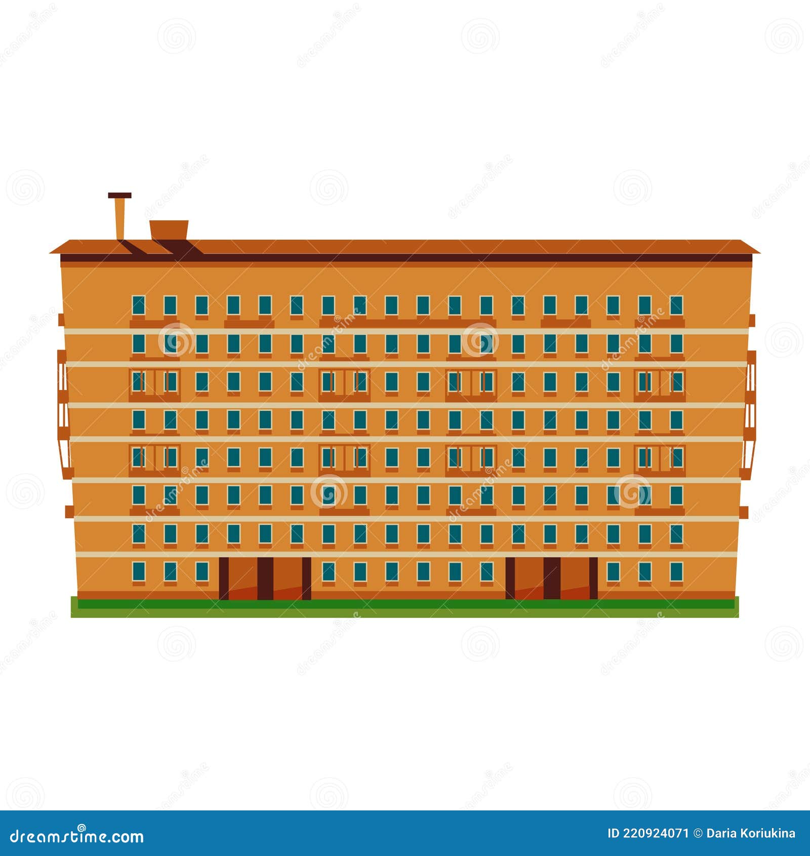 Vector Illustration Of A Multi-storey Yellow Brick Building In Cartoon ...