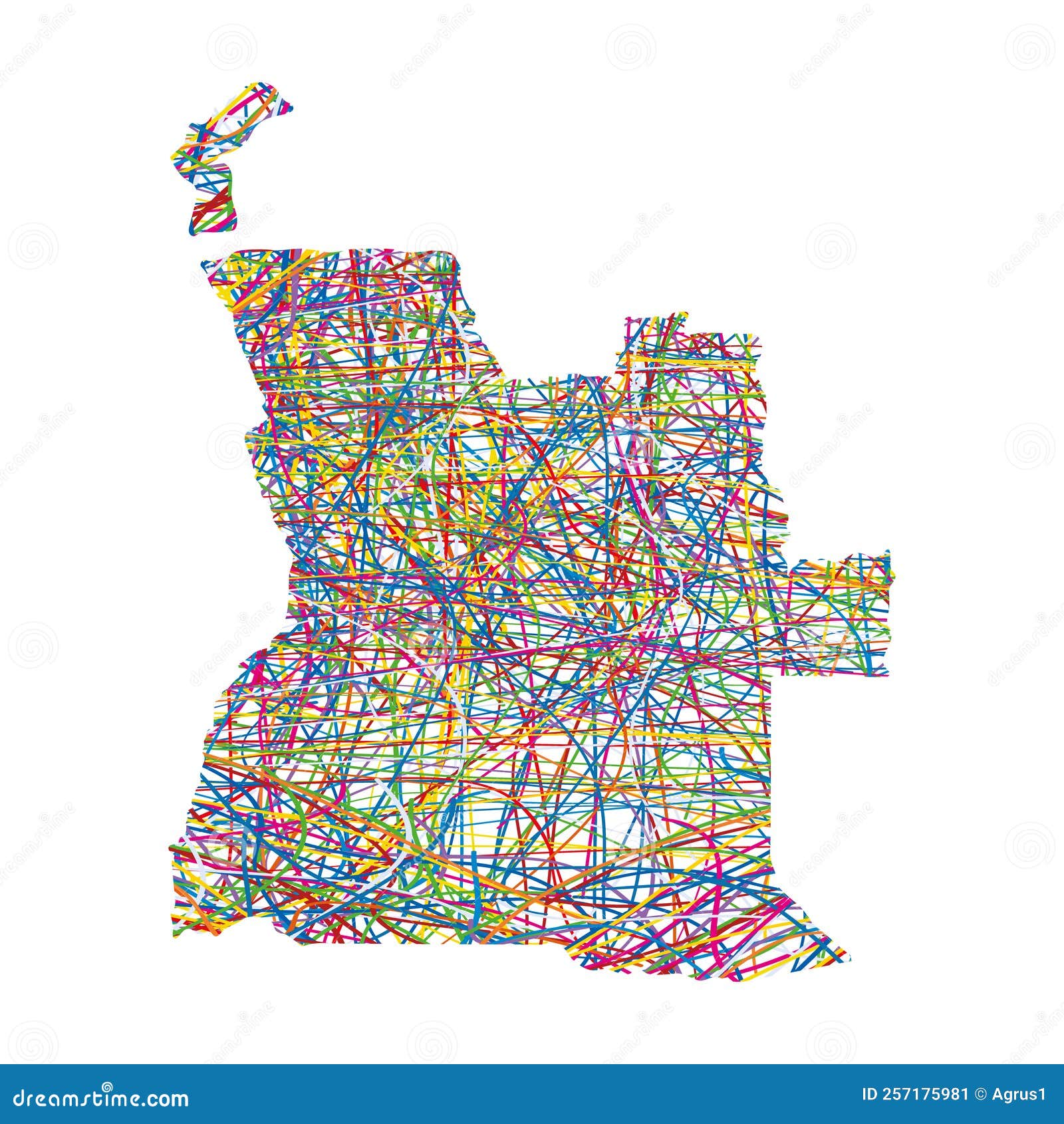 Vector Illustration of Multicolored Abstract Striped Map of Angola ...