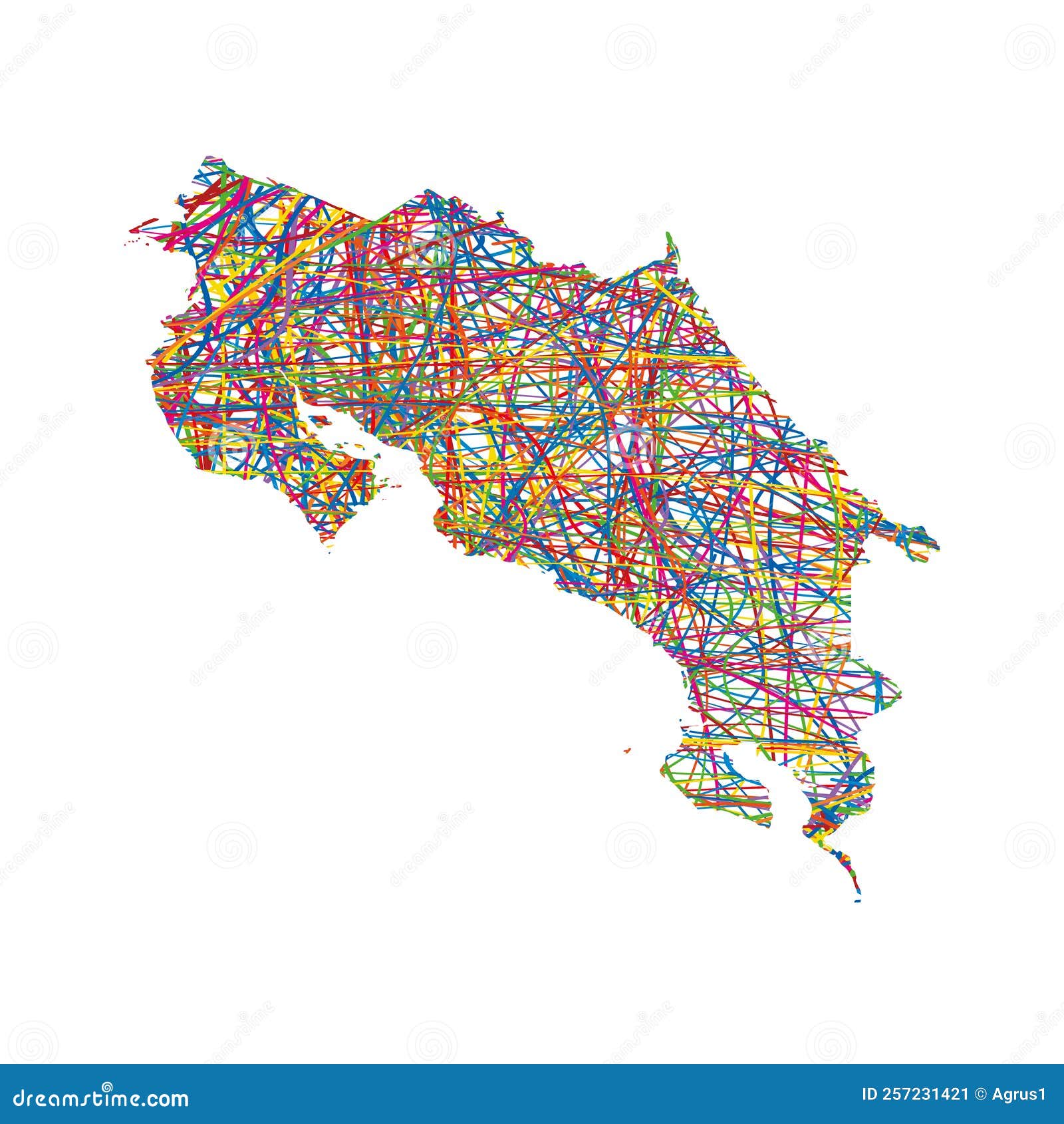 Vector Illustration of Multicolored Abstract Striped Map of Costa Rica ...