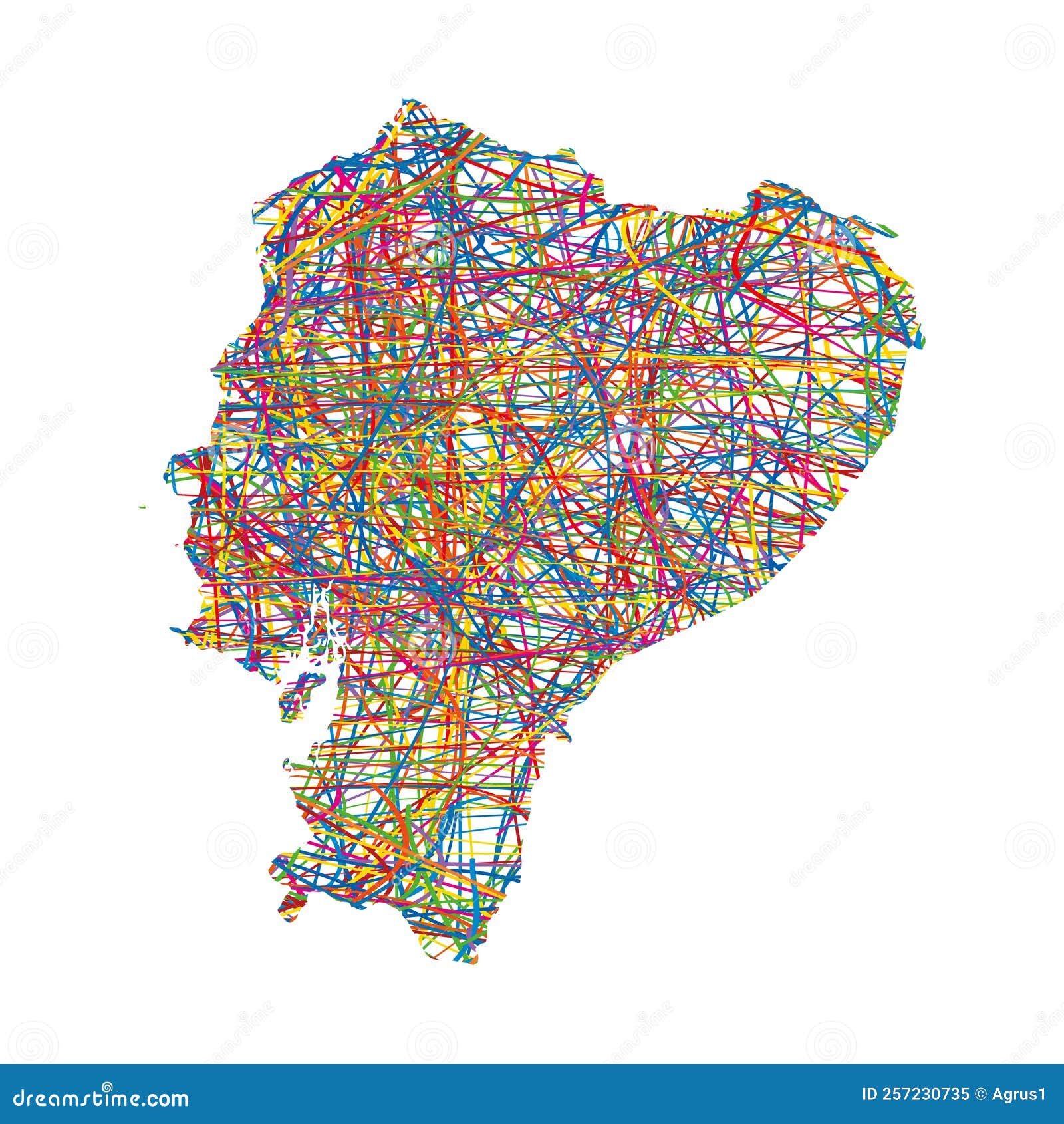 Vector Illustration of Multicolored Abstract Striped Map of Ecuador ...