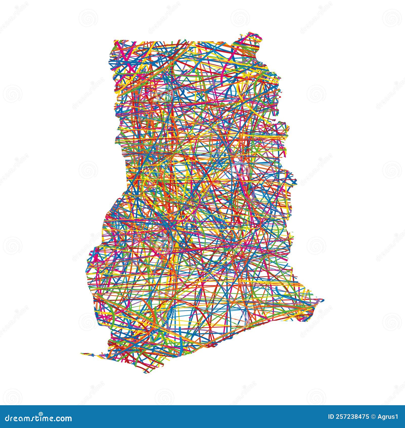 Vector Illustration of Multicolored Abstract Striped Map of Ghana Stock ...
