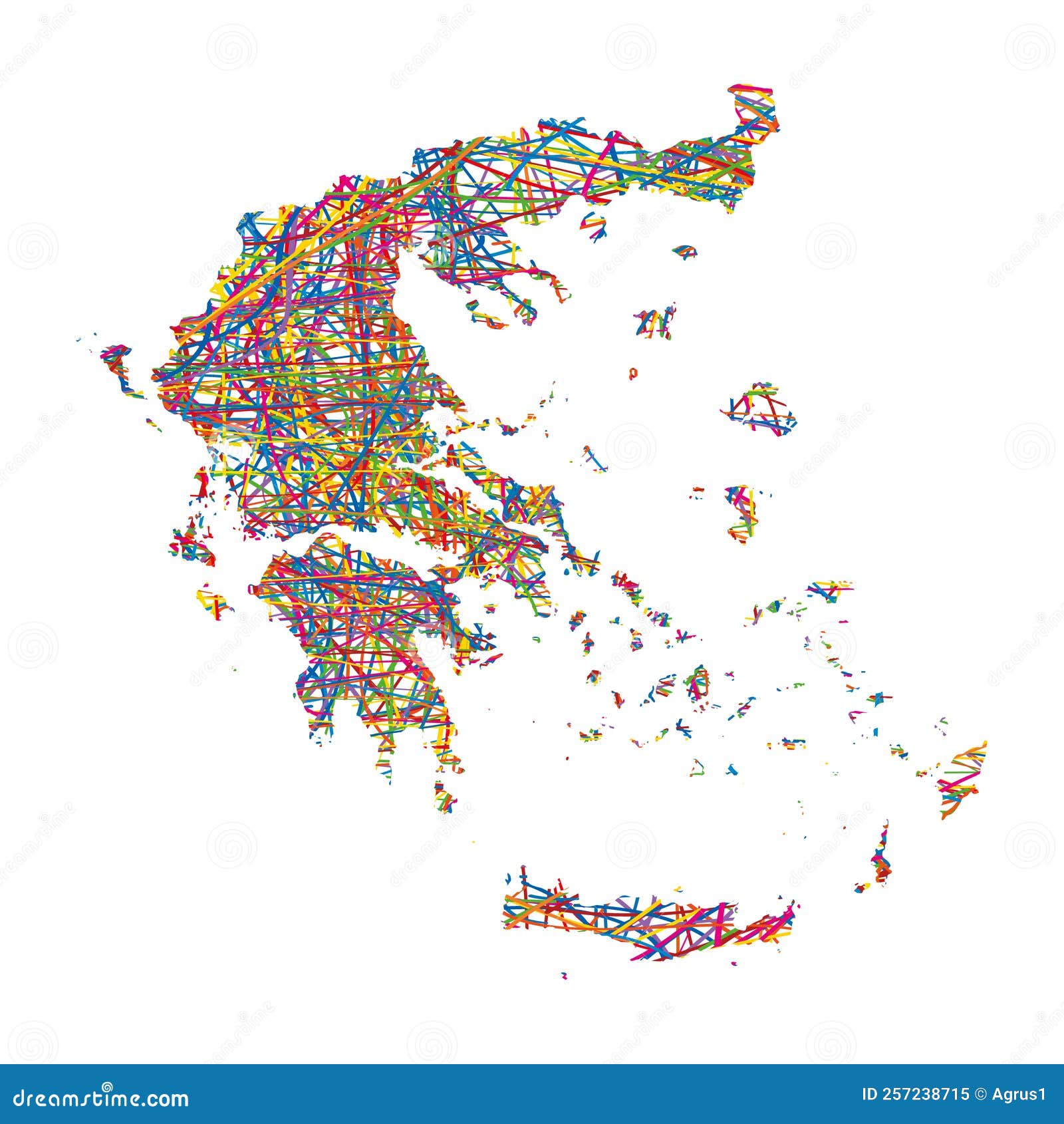 Vector Illustration of Multicolored Abstract Striped Map of Greece ...
