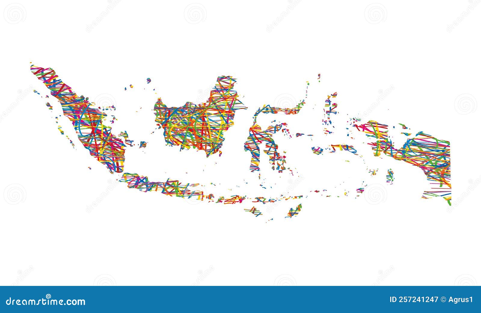 Vector Illustration of Multicolored Abstract Striped Map of Indonesia ...