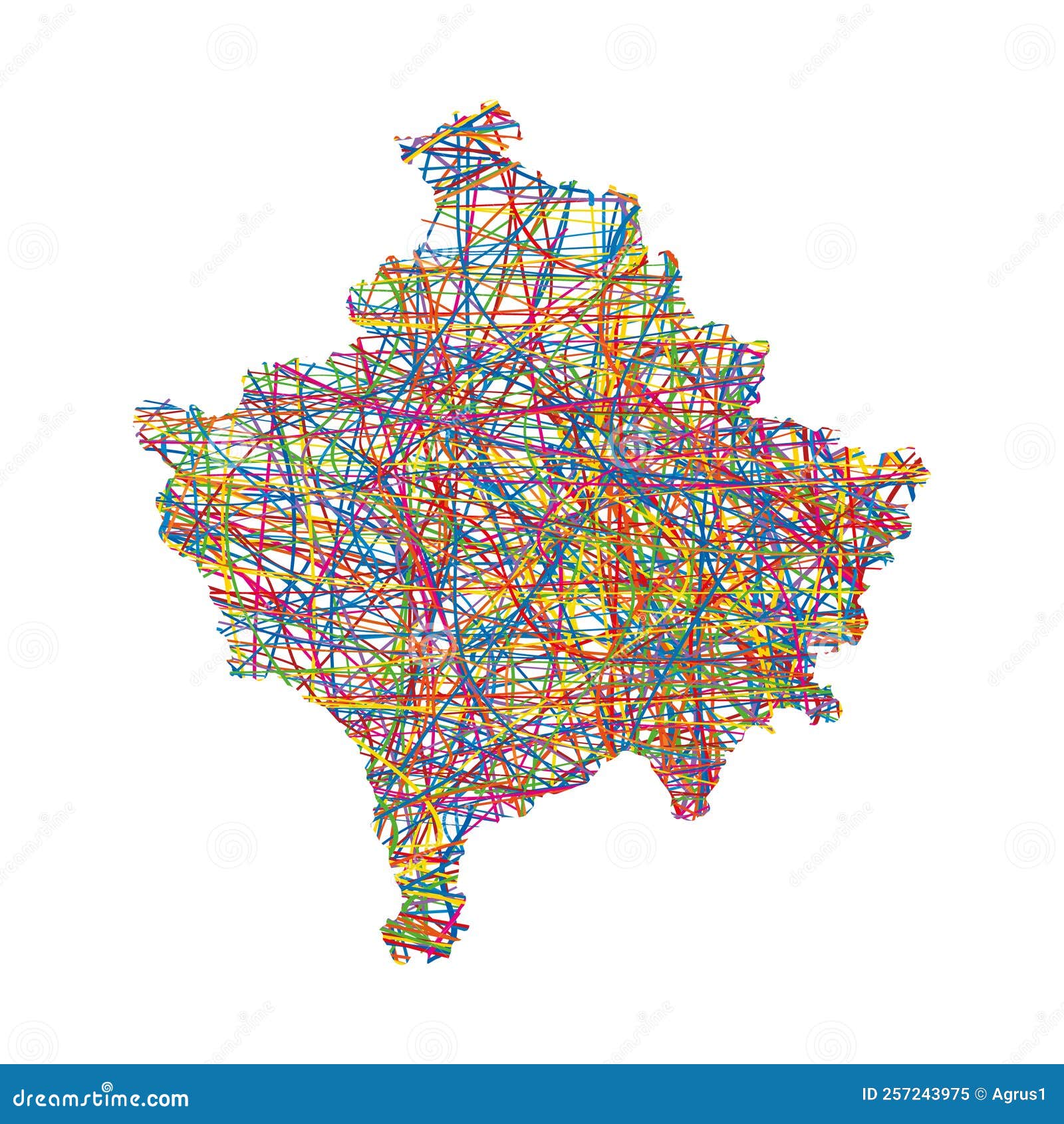 Vector Illustration of Multicolored Abstract Striped Map of Kosovo ...
