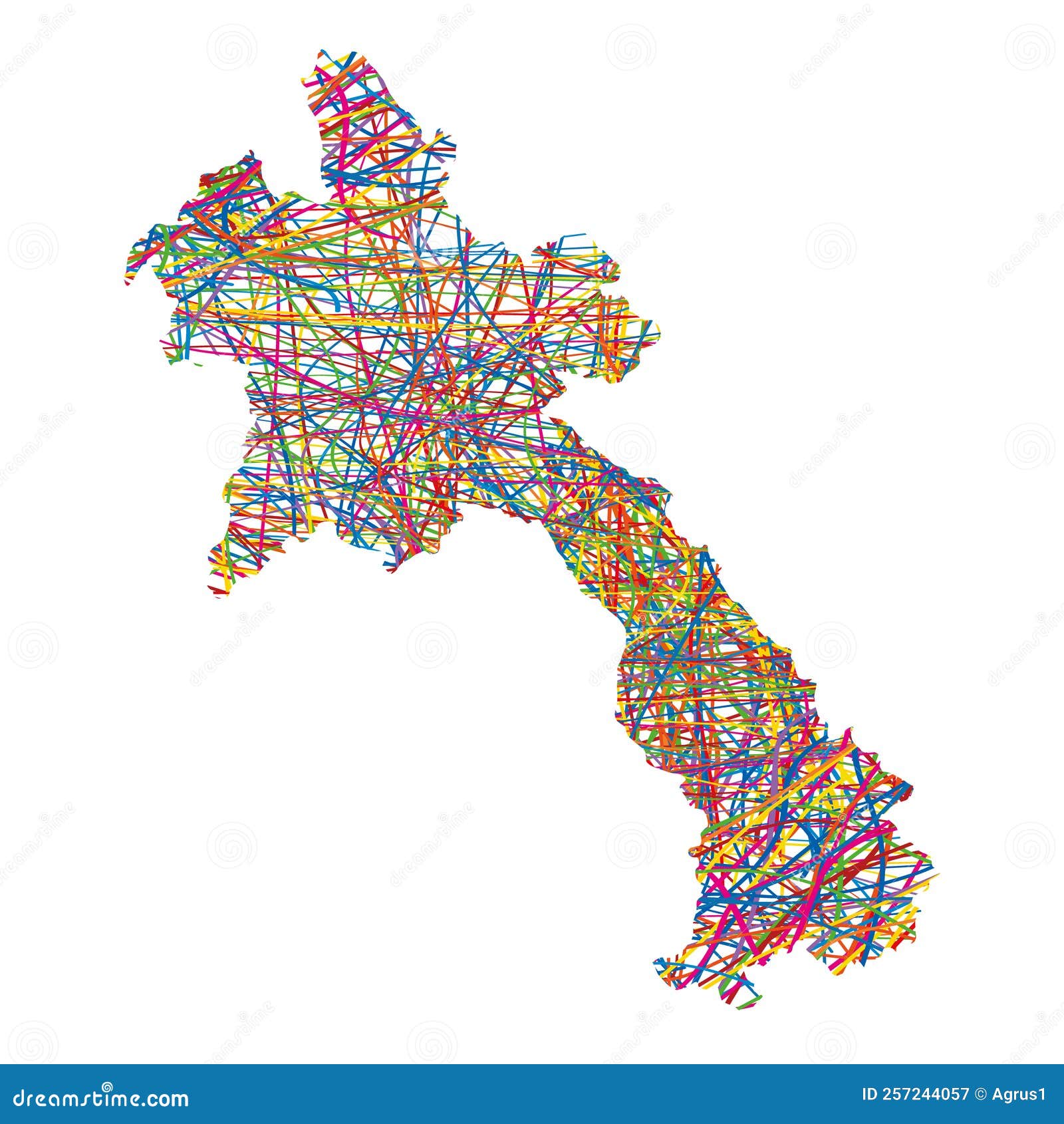 Vector Illustration of Multicolored Abstract Striped Map of Laos Stock ...