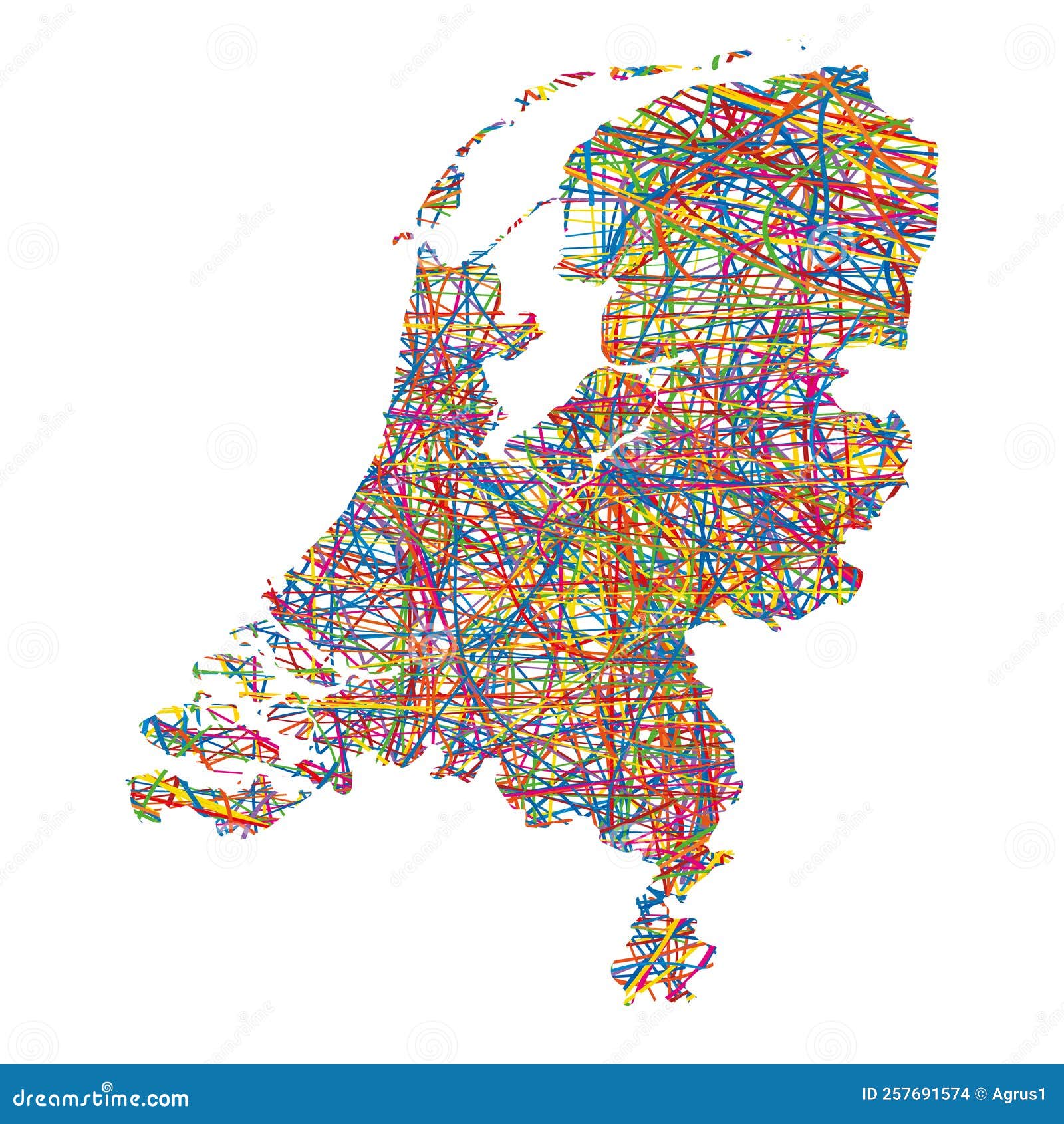 Vector Illustration of Multicolored Abstract Striped Map of Netherlands ...