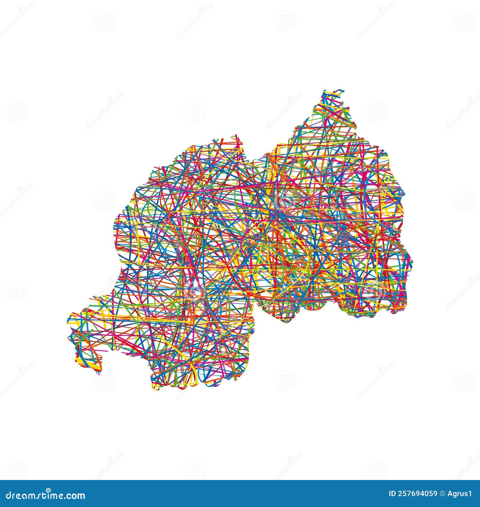 Vector Illustration of Multicolored Abstract Striped Map of Rwanda ...