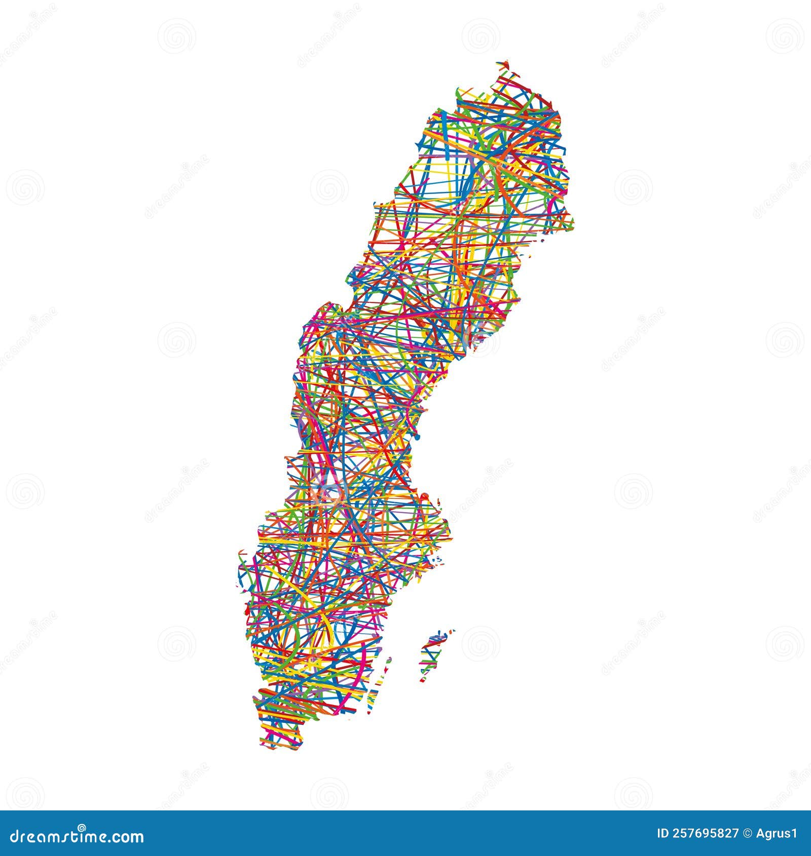 Vector Illustration of Multicolored Abstract Striped Map of Sweden ...