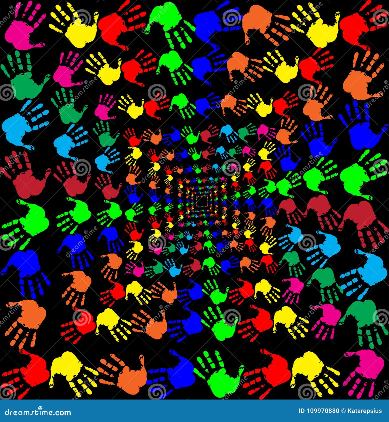 Vector Illustration with Multicolored Handprints Pattern on Blac Stock ...