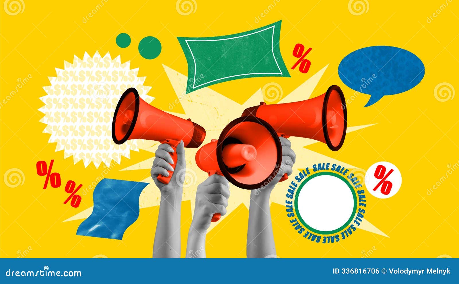 Vector Illustration. Multiple Hands with Megaphones, Surrounded by ...