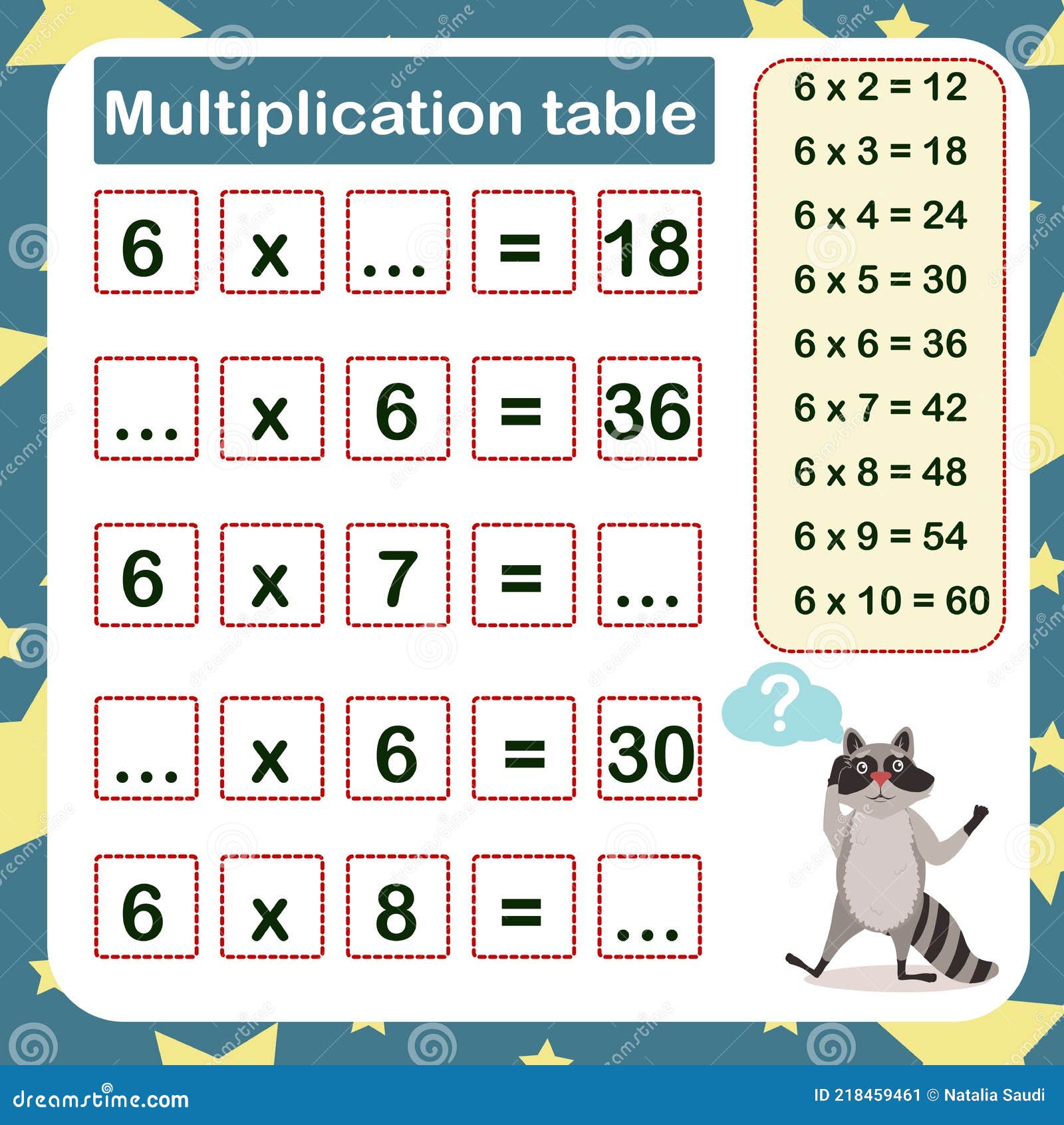 Vector Illustration of the Multiplication Table by 6 with a Task To ...