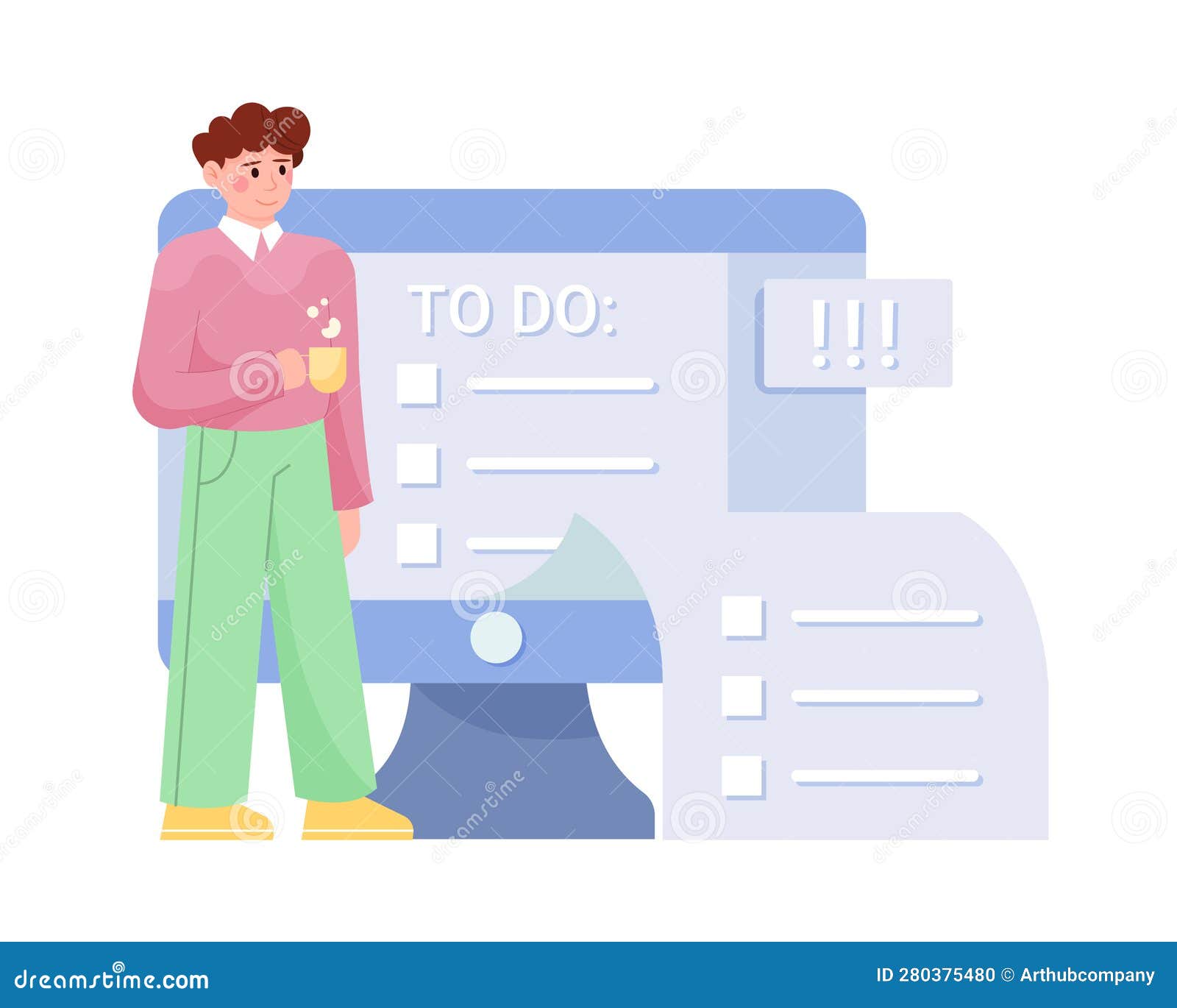 Vector Illustration of Multitasking People, List Task Dropping Out of ...