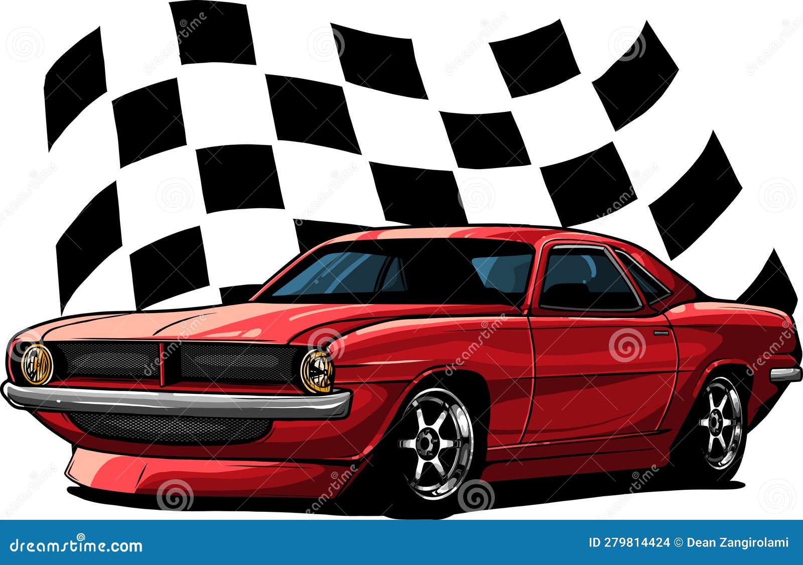 Vector Illustration of Muscle Car with Race Flag Stock Vector ...