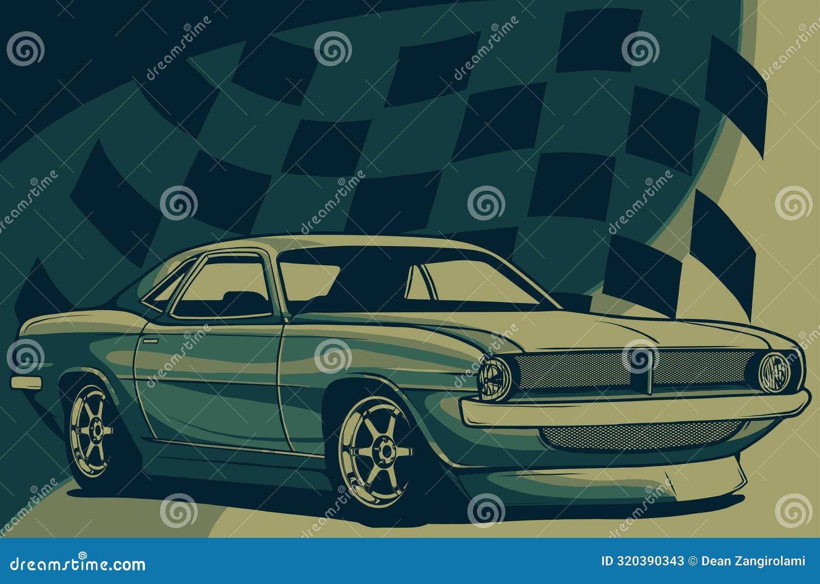 Vector Illustration of Muscle Car with Race Flag Stock Vector ...