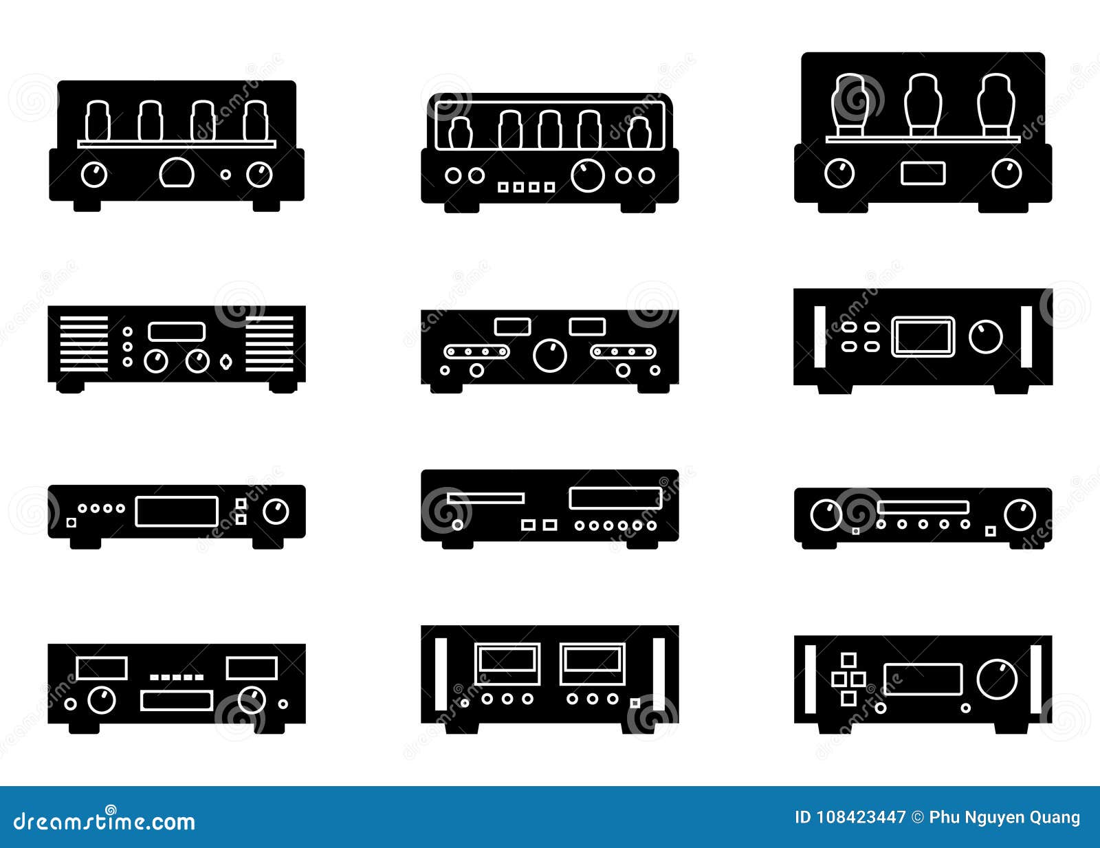 Audio Equipment Vector Icon Set. Amplifier and Cd Player Stock Vector ...