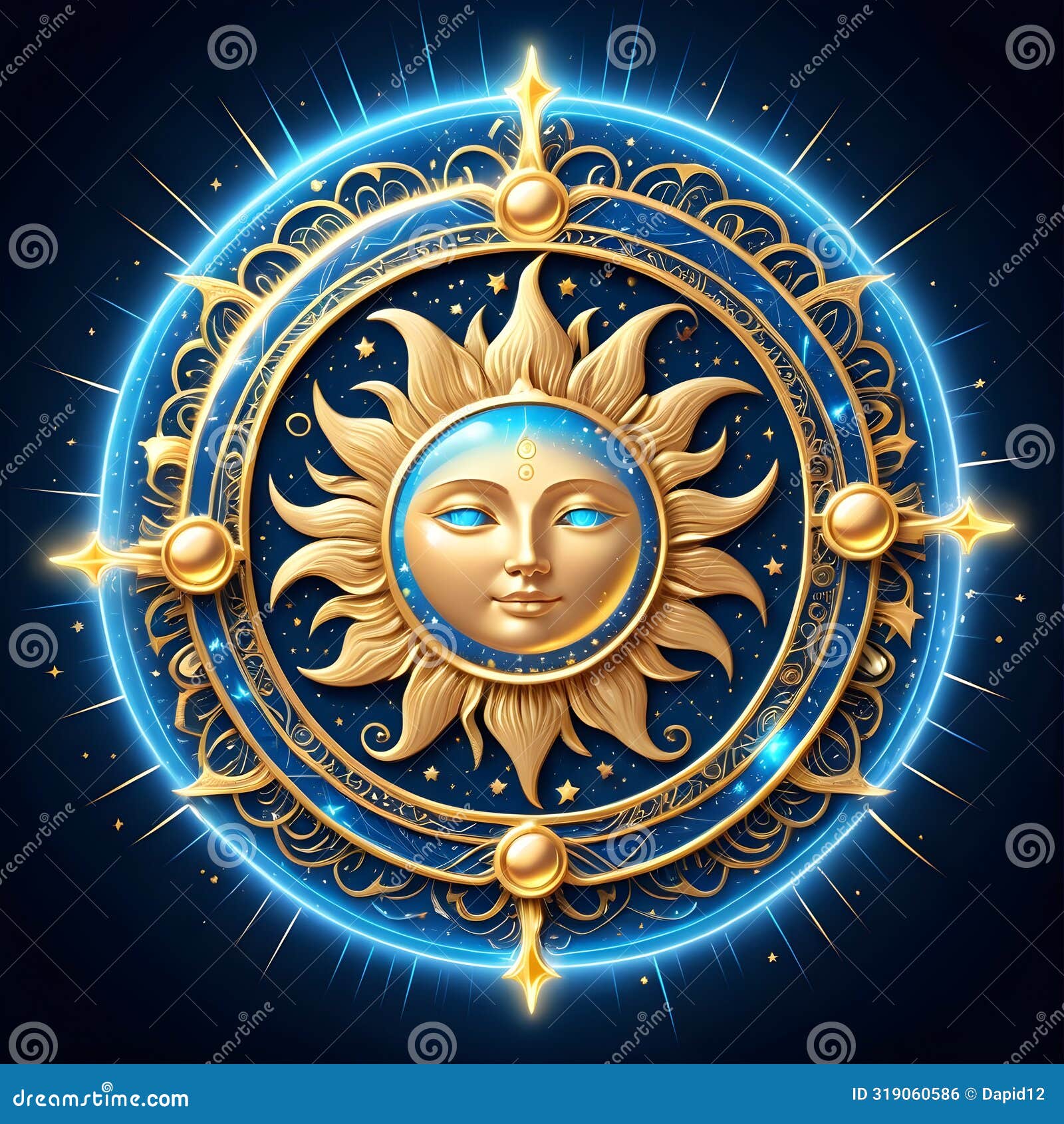A Vector Illustration of Mystical and Celestial Sun with Cosmic ...