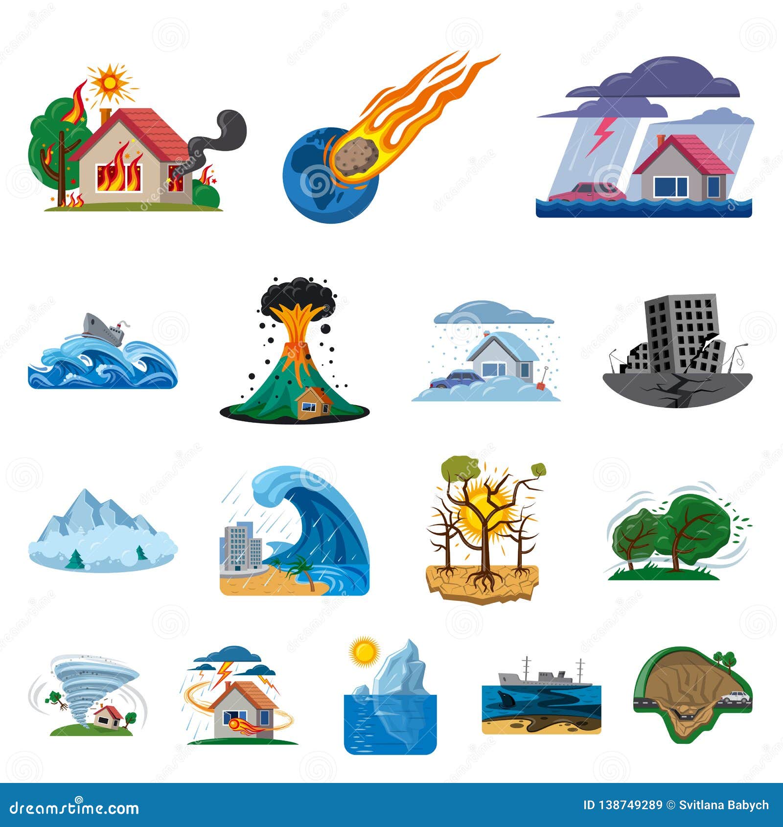 Vector Illustration of Natural and Disaster Logo. Collection of Natural ... Vector Illustration of Natural and Disaster Logo. Collection of Natural ...