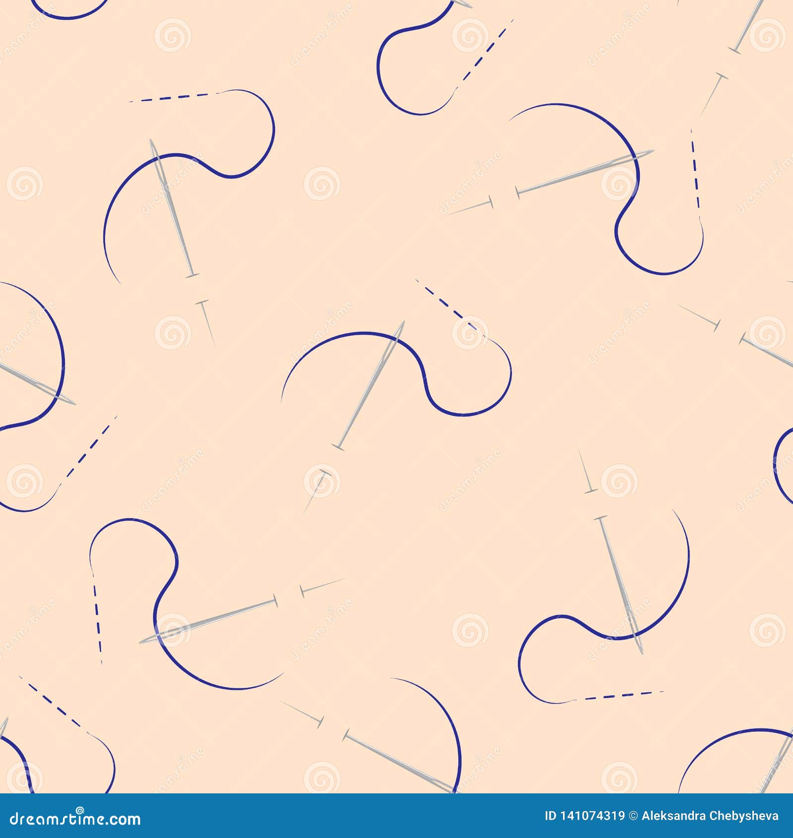 Vector Illustration. Needle and Thread Stitches Seamless Pattern Stock ...
