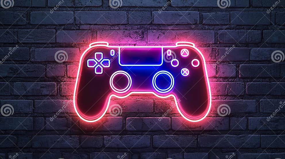 Vector Illustration of a Neon Sign of a Controller Frame Logo for Wall ...