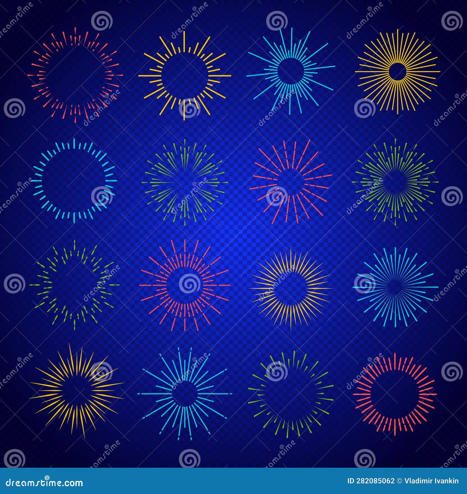 Vector Illustration Neon Sunburst Set Colorful Style Isolated on ...