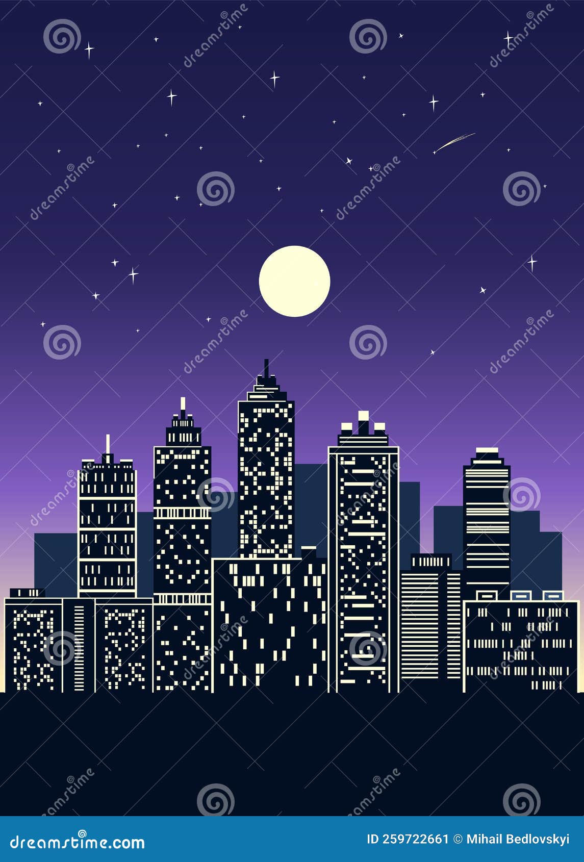 Vector Illustration of a Night Big City Stock Vector - Illustration of ...