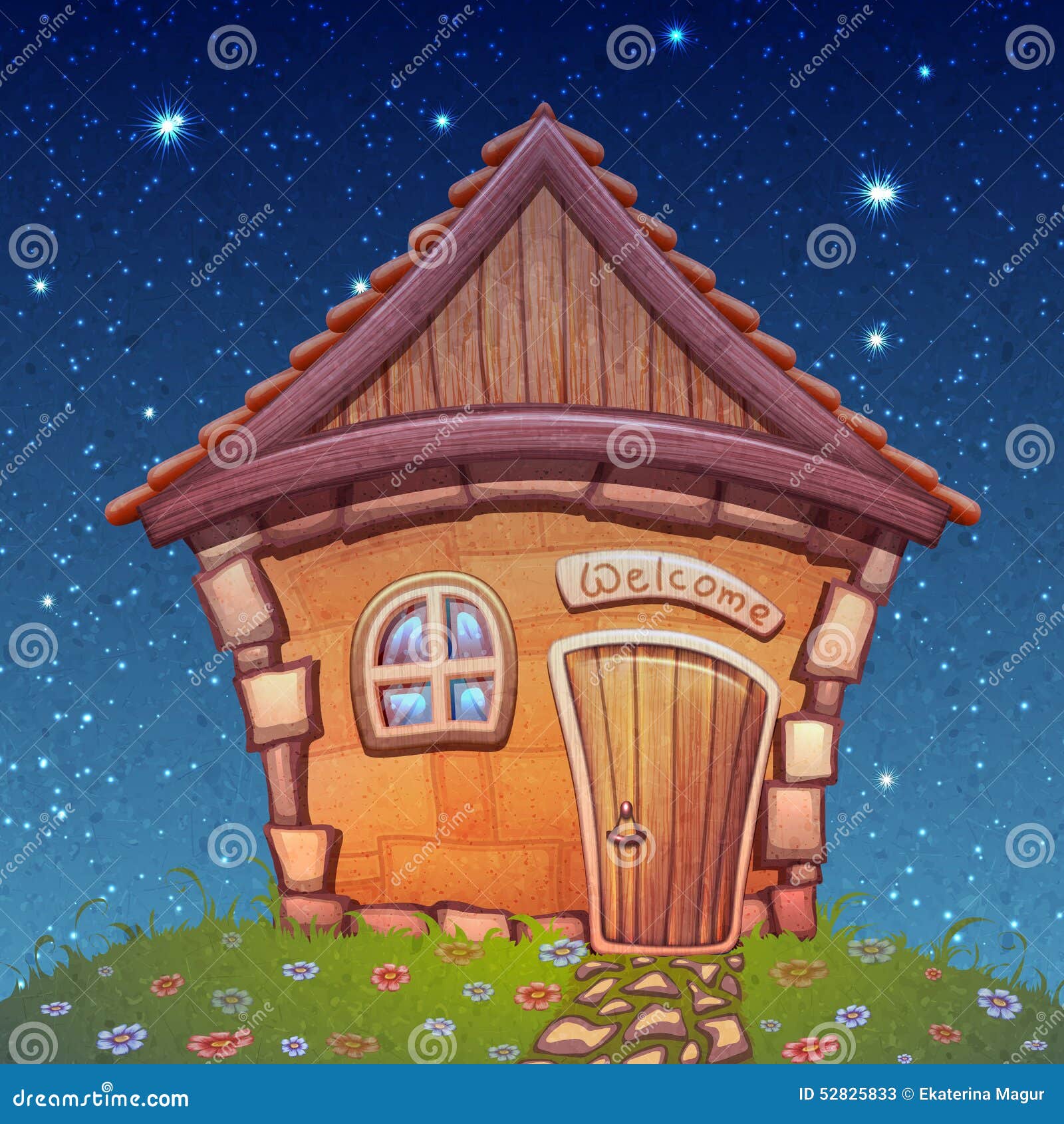 Vector Illustration of Night Cartoon Home on Stock Vector ...