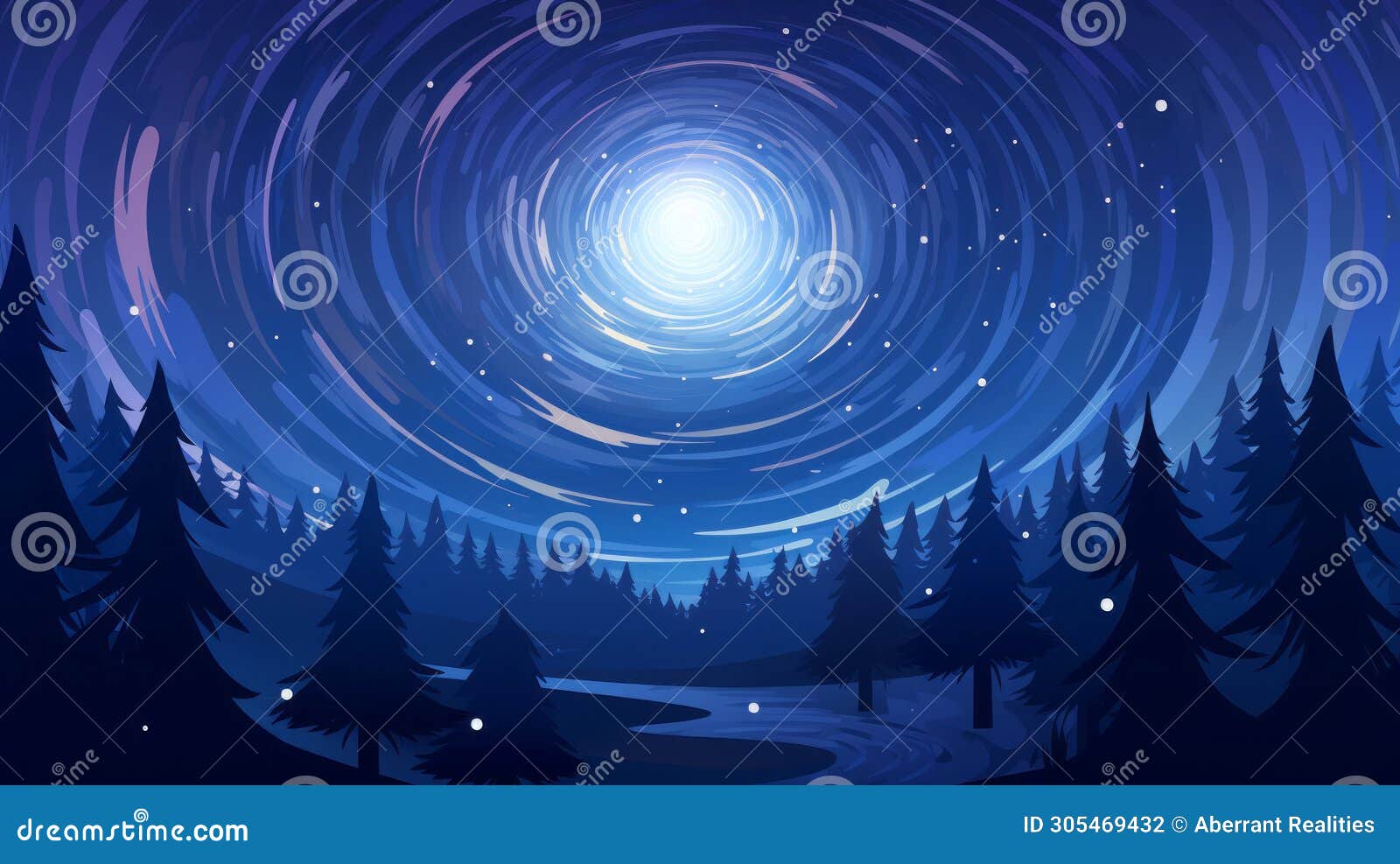 Vector Illustration of a Night Forest with a Starry Sky and Trees Stock ...