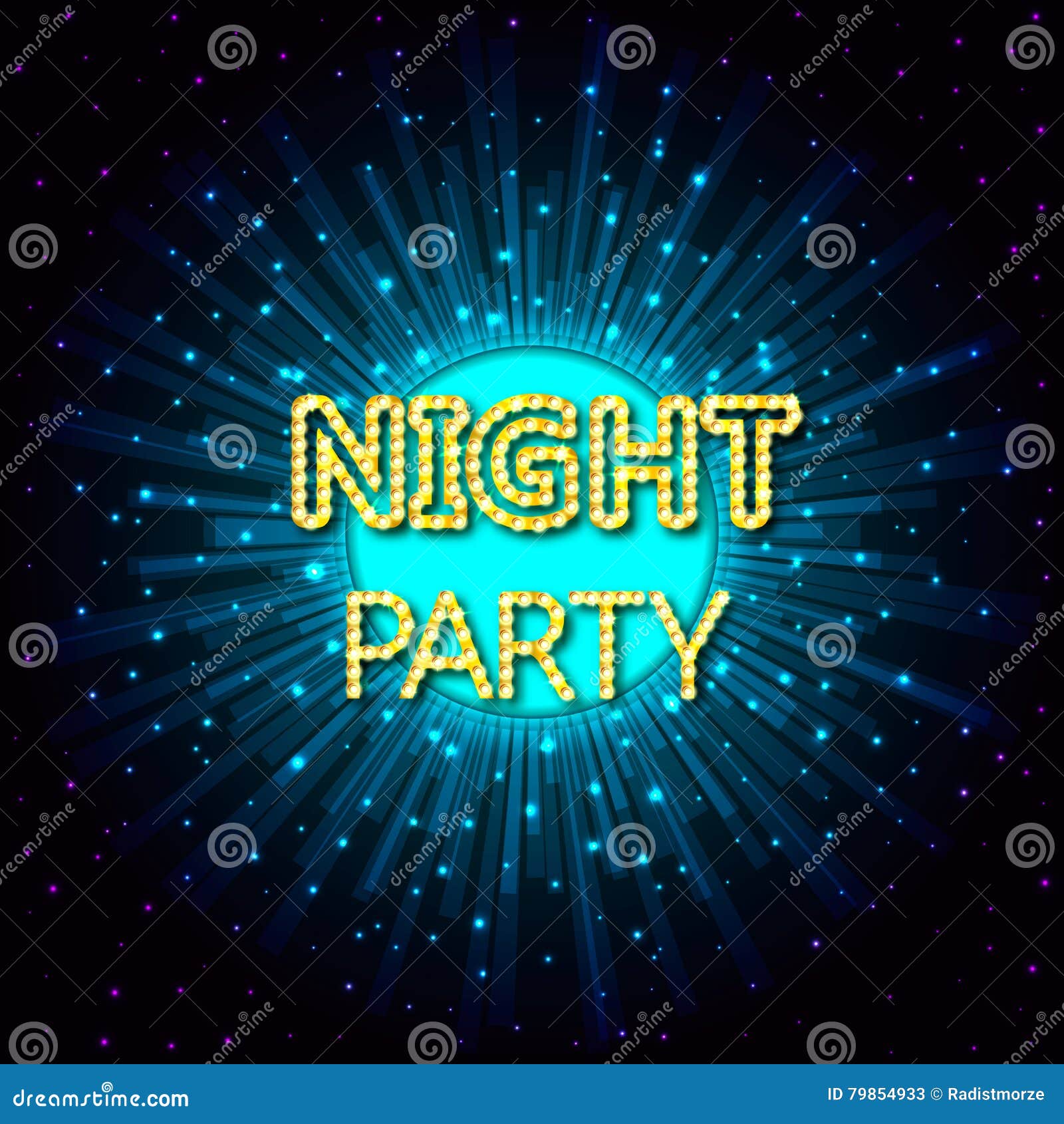 Vector Illustration of a Night Party on Abstract Background Stock ...