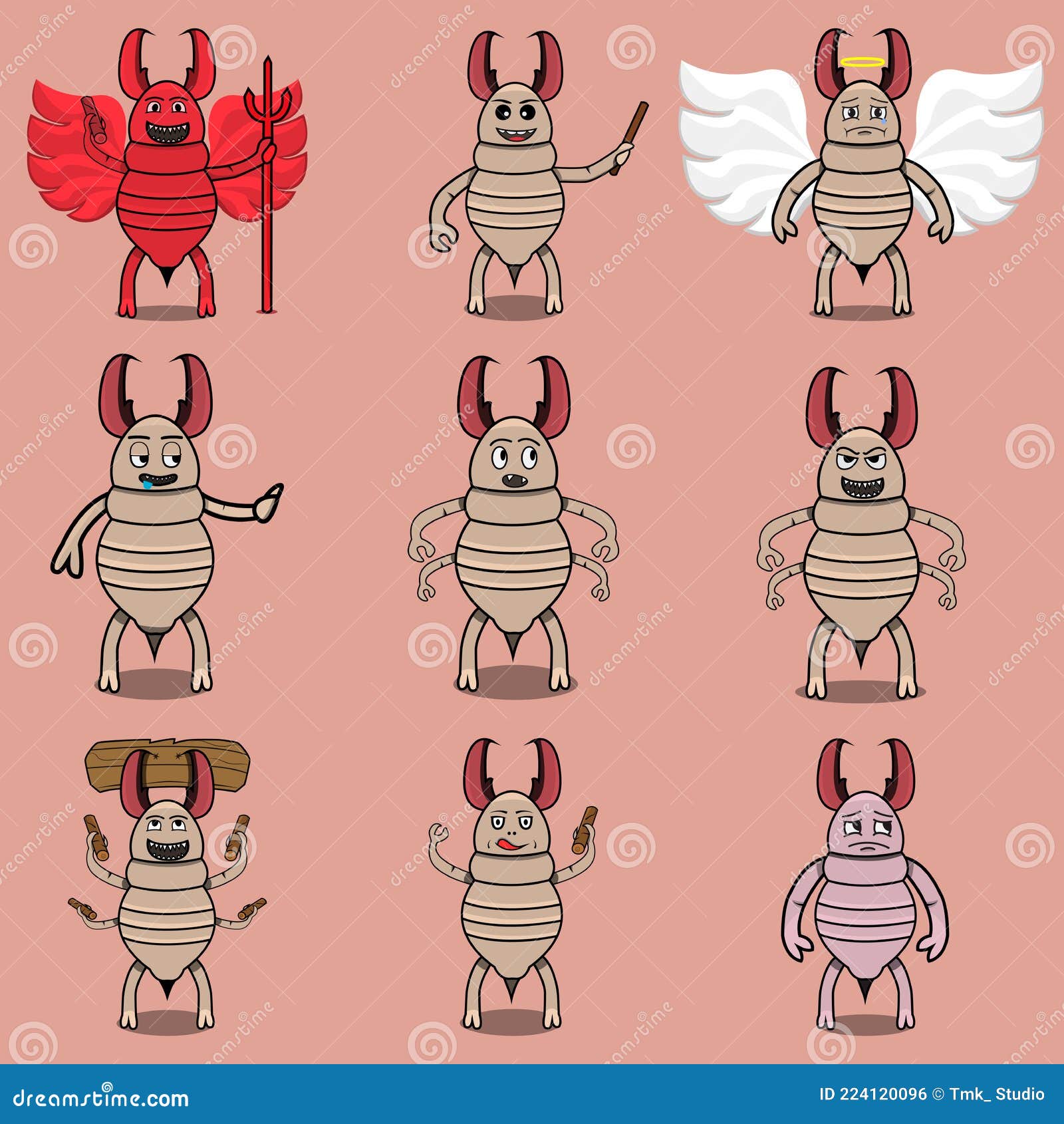 Vector Illustration of Nine Emote and Pose Termite Character Stock ...