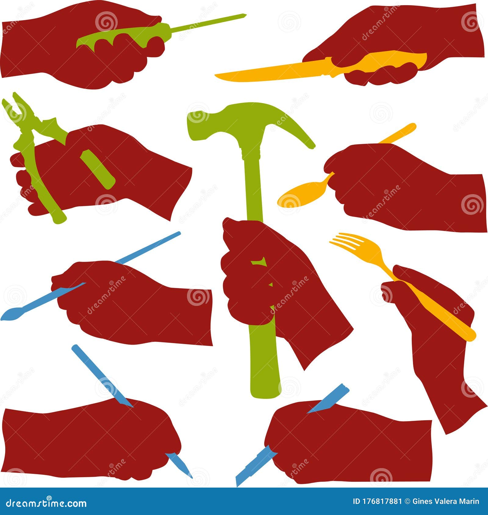 Nine Silhouette of Working Hands in Different Positions Stock ...