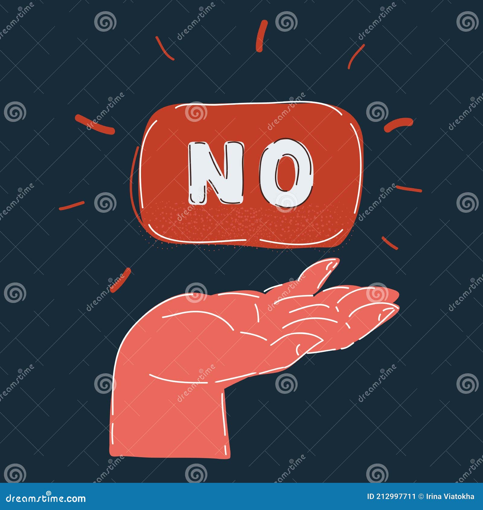 Vector Illustration of No on Human Hand on Dark Backround. Stock Vector ...