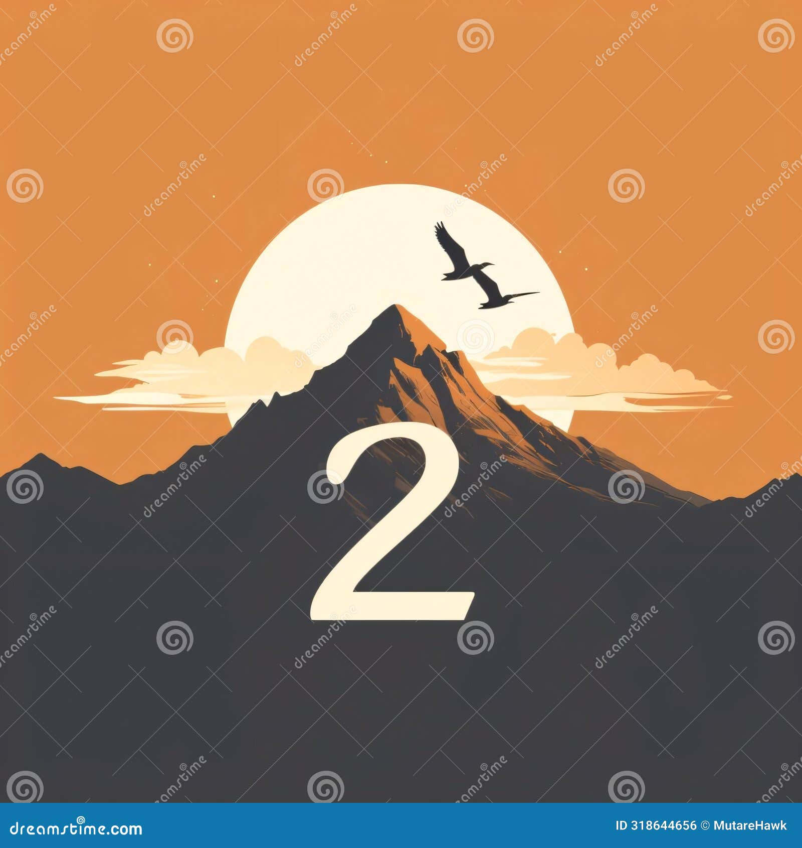 Vector Illustration of the Number 2 on the Background of the Mountains ...