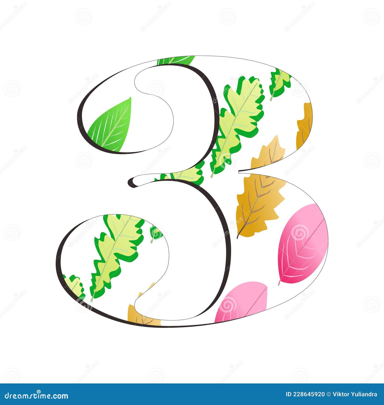 A Vector Illustration of the Number 3 with a Leaf Pattern in September ...