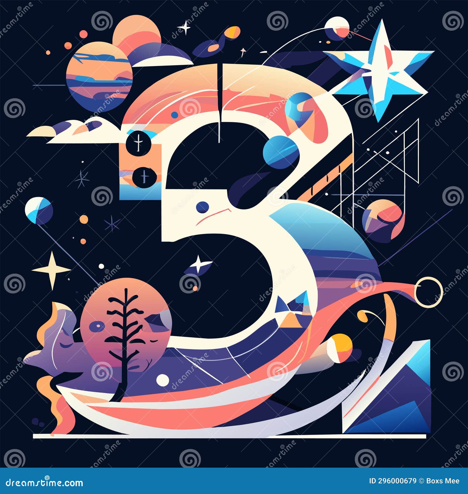 Vector Illustration of the Number Three on a Dark Background with ...