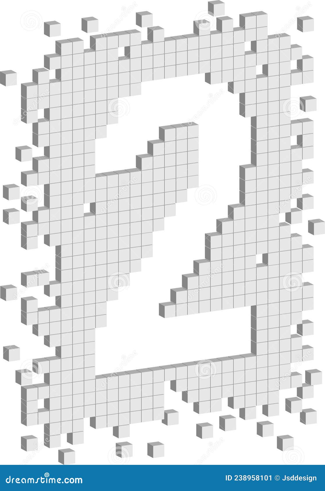 Three Dimensional Vector Number Two with Little White Cubes Stock ...