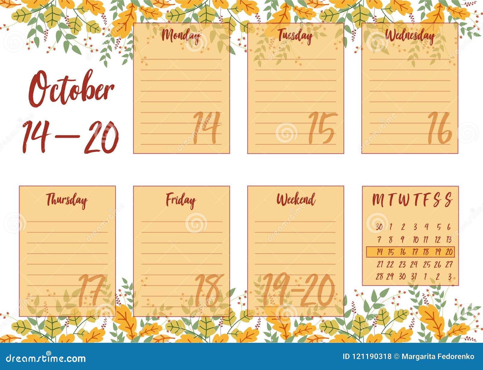 Vector Illustration of October 2019 Weekly Planner Stock Vector ...