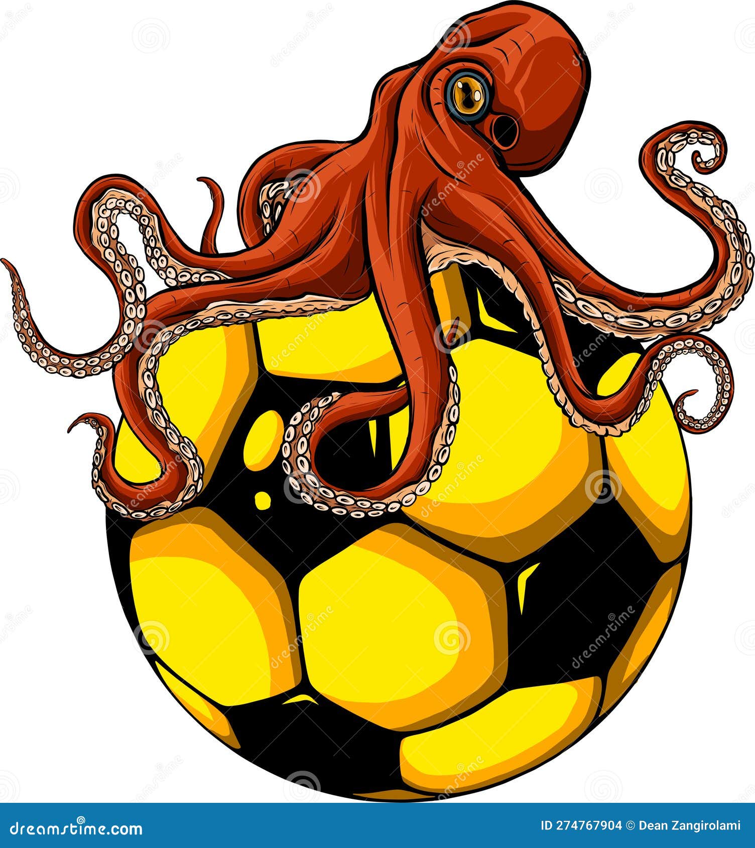 Vector Illustration of Octopus Wrapped Around a Soccer Ball Stock ...