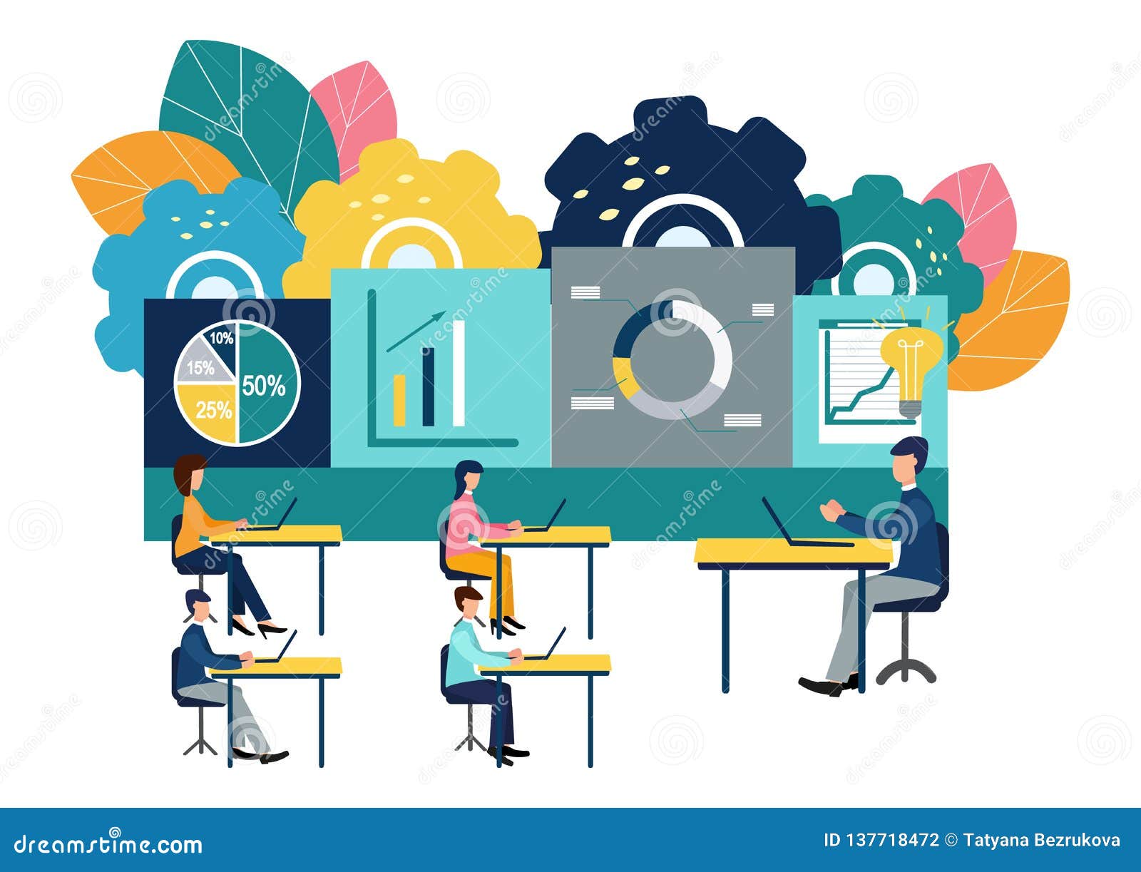 Vector Illustration Office Staff Training. Team Thinking Stock ...